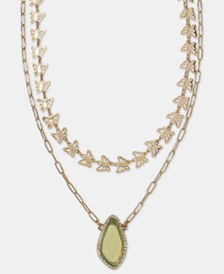 lonna & lilly Gold-Tone Green Stone Butterfly Layered Necklace, 16" + 3 ...