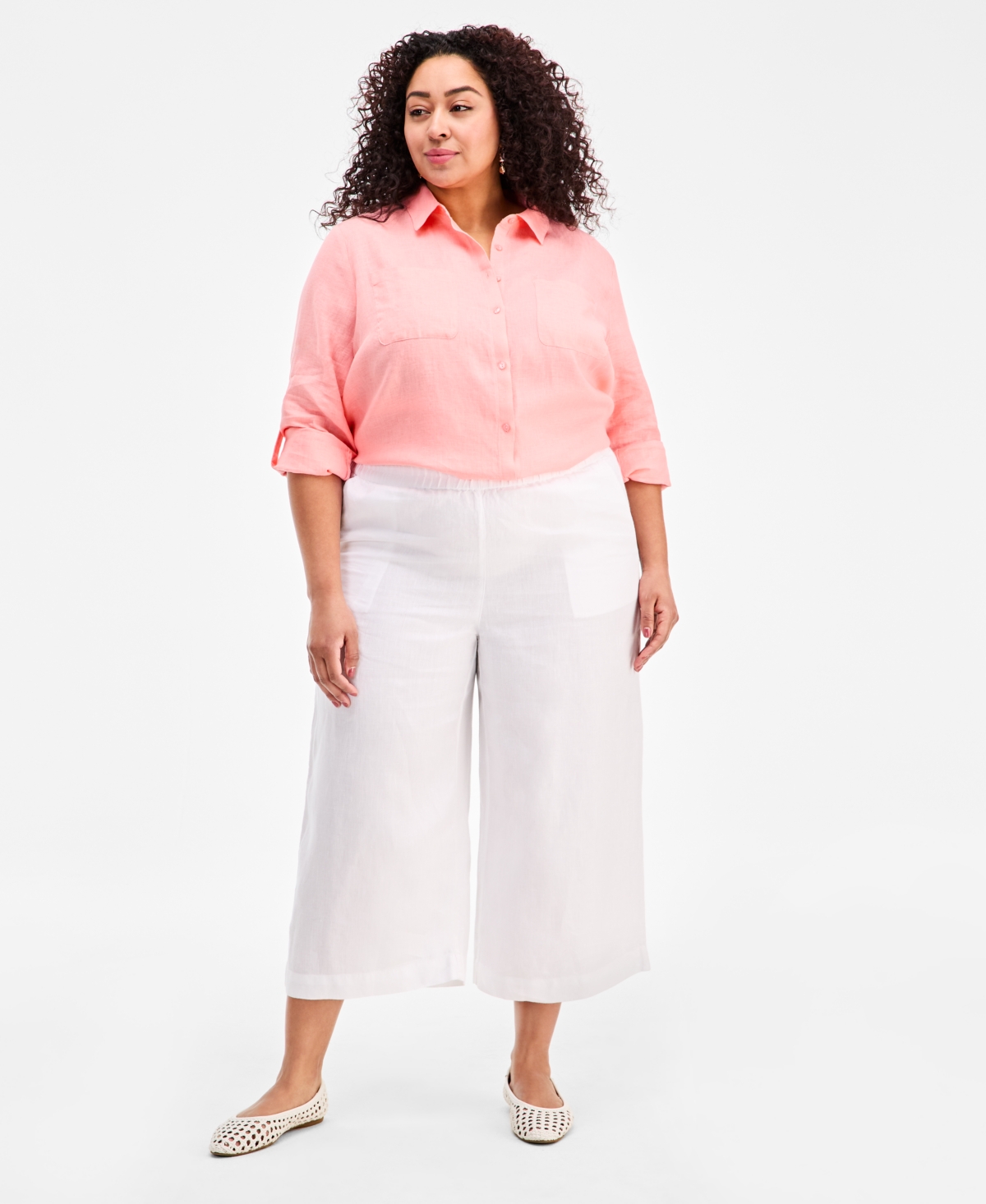 Click here for Charter Club Plus Size Woven Linen Cropped Wide-Le... prices