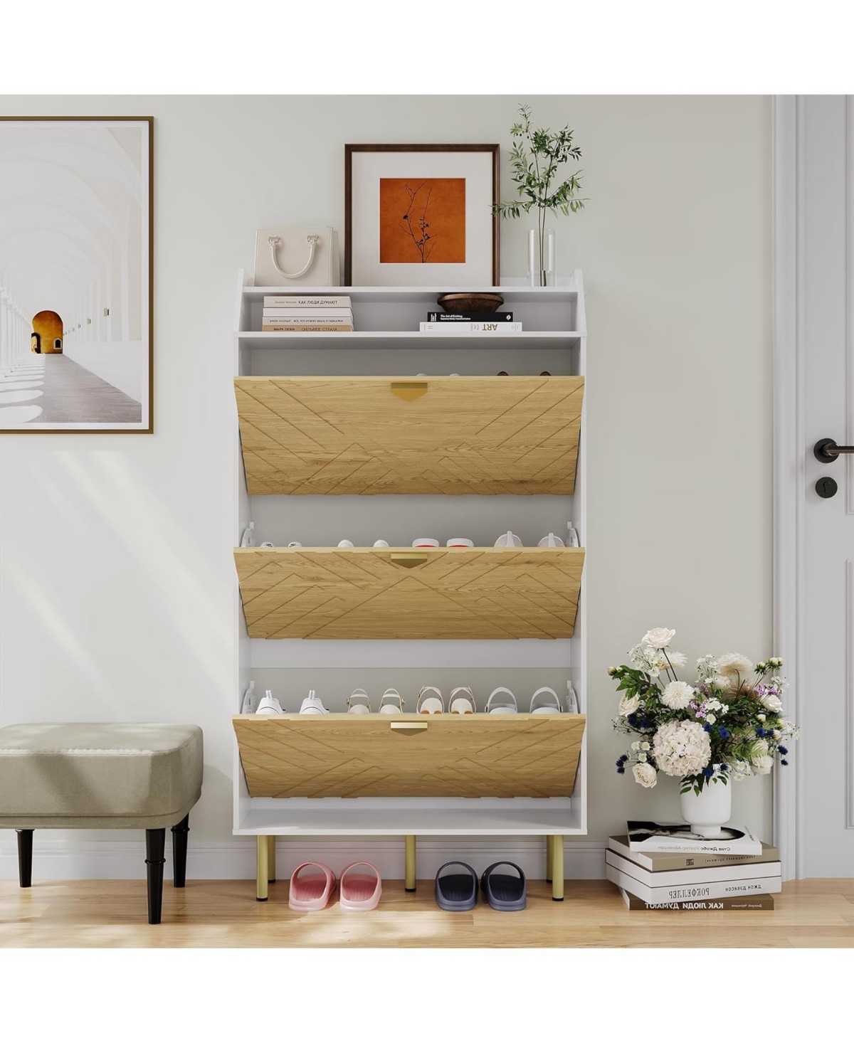 Click here for Shoe Cabinet with 3 Drawers  Slim Freestanding Sho... prices