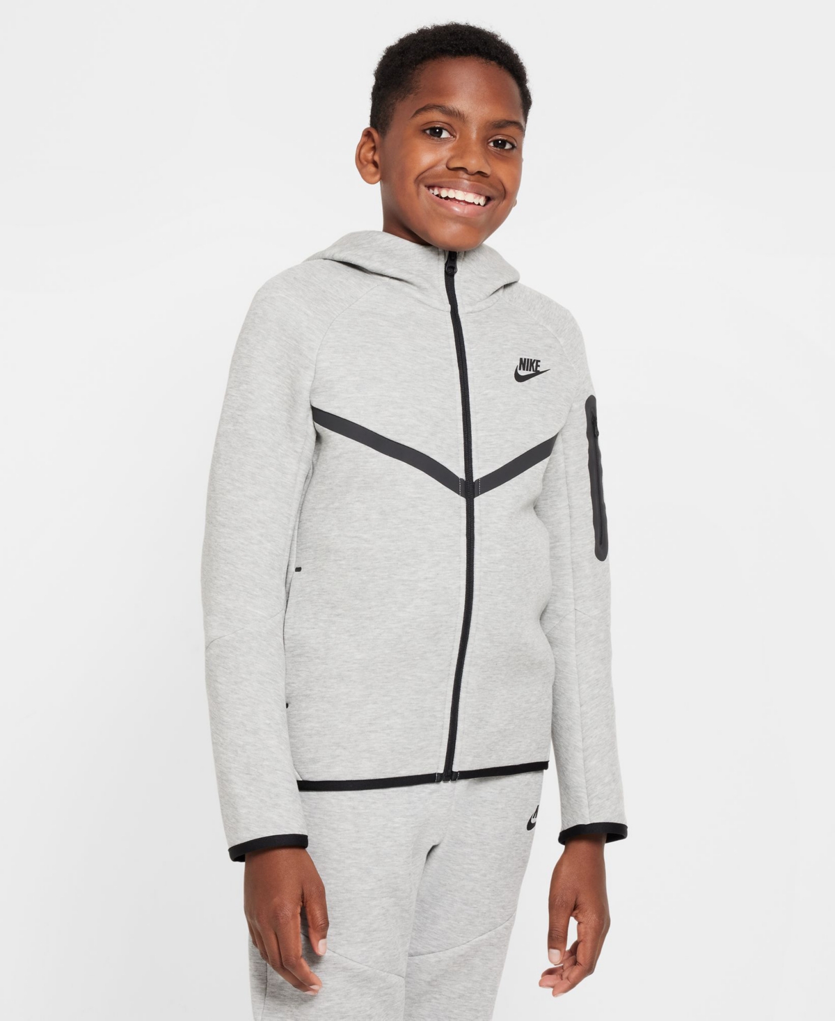 Nike Big Boys Sportswear Full-Zip Tech Fleece Hoodie - Dark Gray Heather