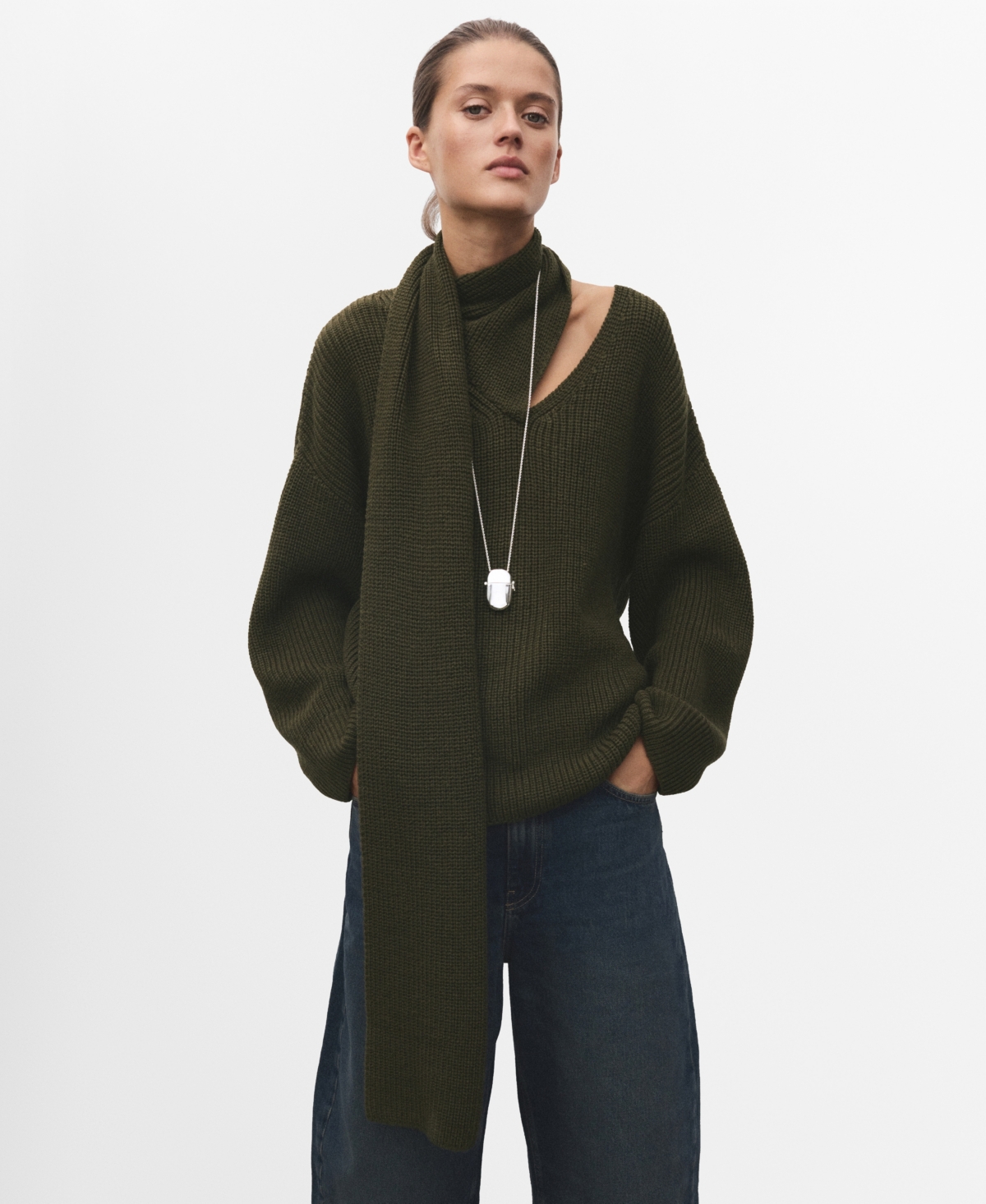 Click here for Mango Womens Knitted Scarf Sweater - Green prices