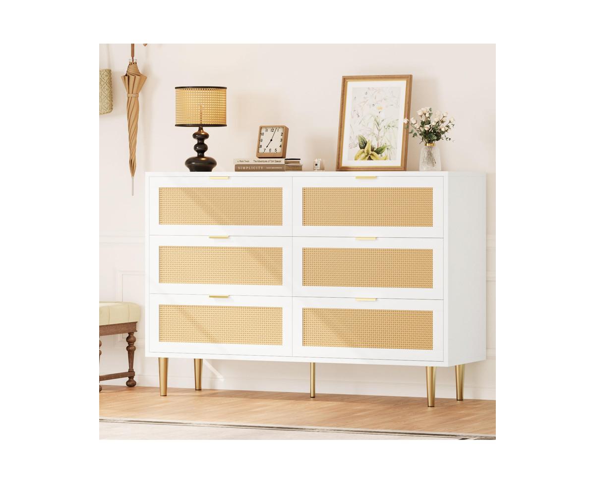 Click here for gaomon Natural Rattan 6 Drawer Dresser for Bedroom prices