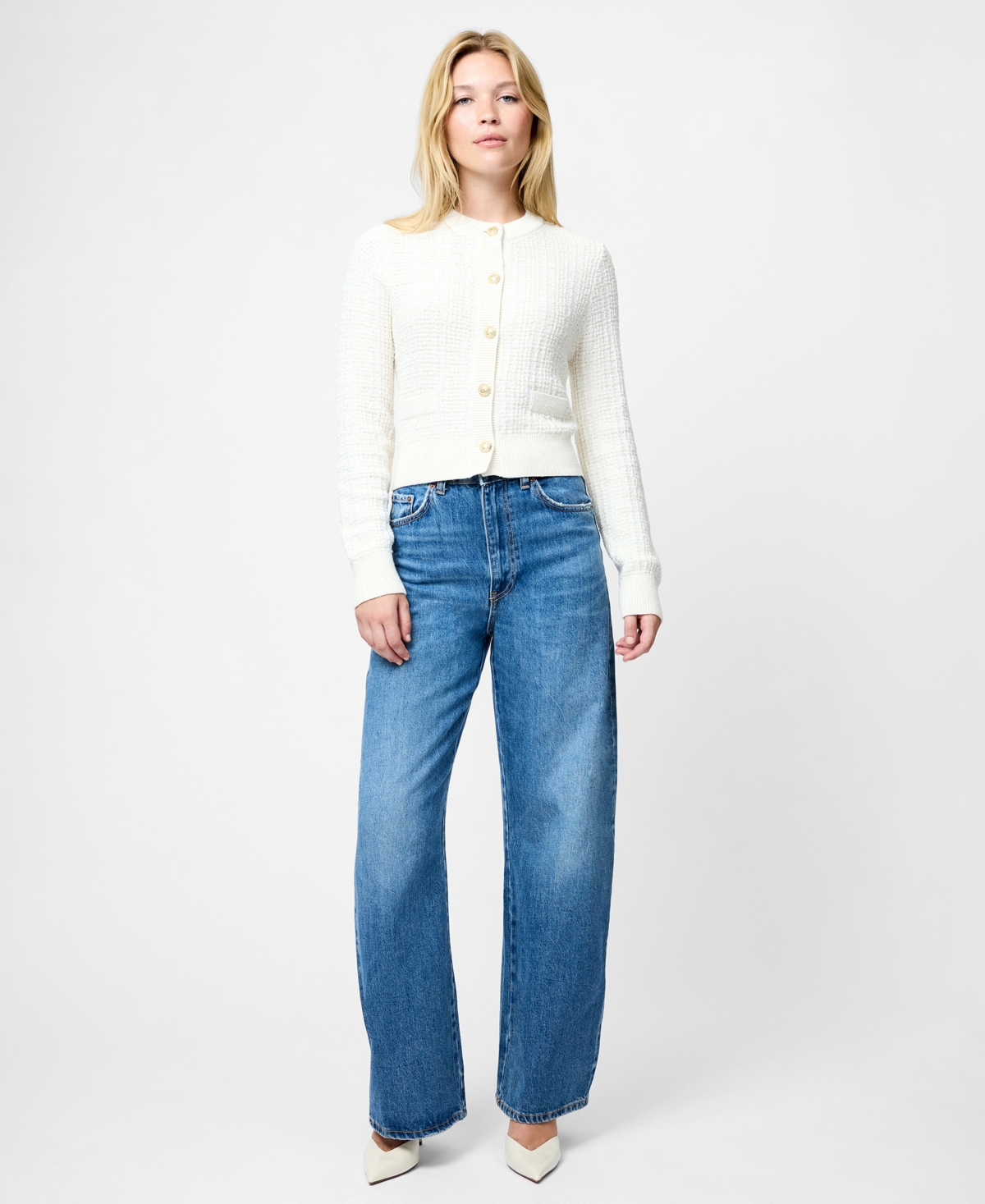 Click here for French Connection Womens Metallic Tweed Knit Cardi... prices