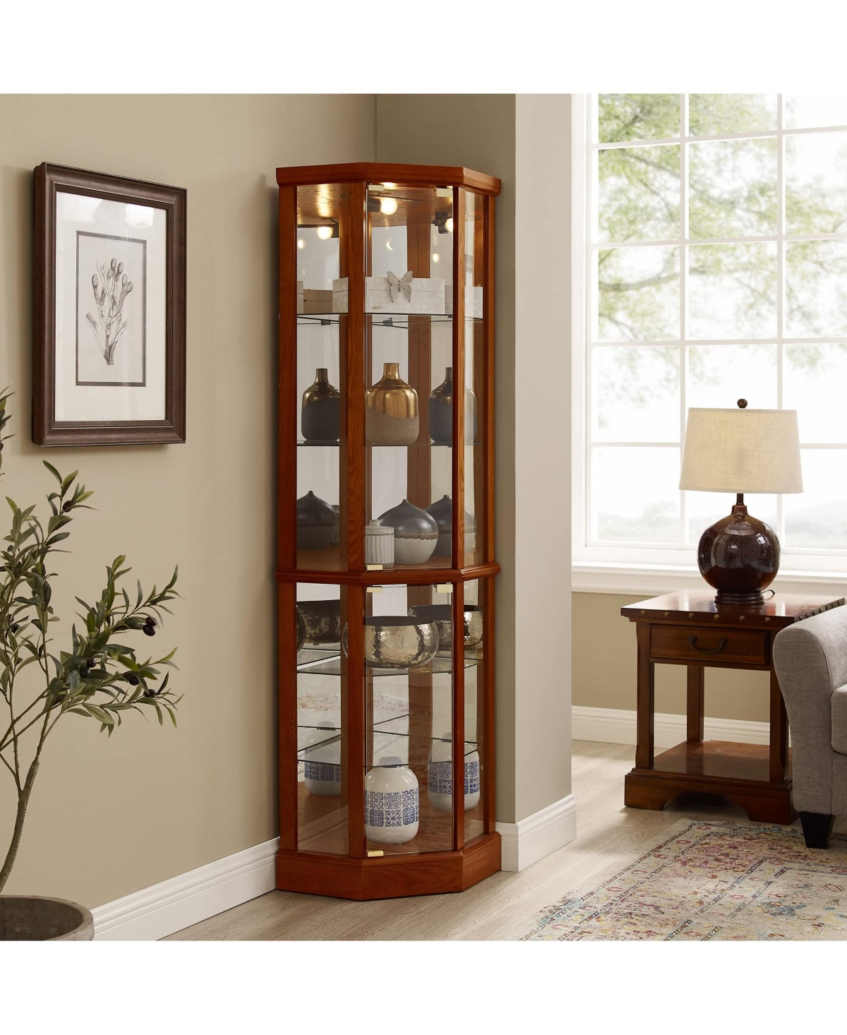 Click here for Lovmor Corner Curio Cabinet with Mirrored Panel Te... prices