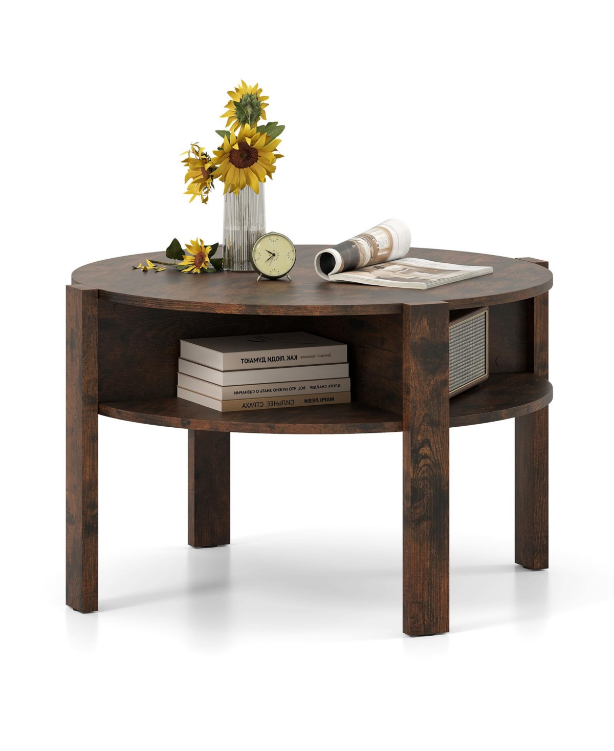 Click here for Gymax 29.5 2-Tier Round Coffee Table w/ Storage 4... prices