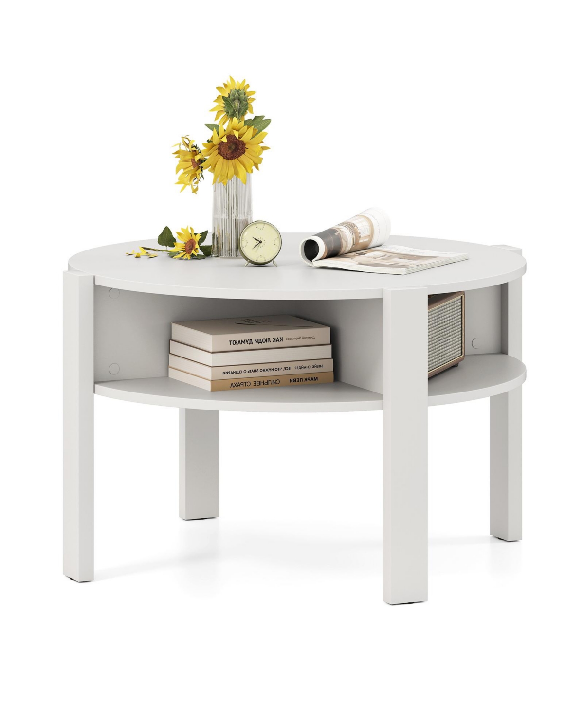 Click here for Gymax 29.5 2-Tier Round Coffee Table w/ Storage 4... prices