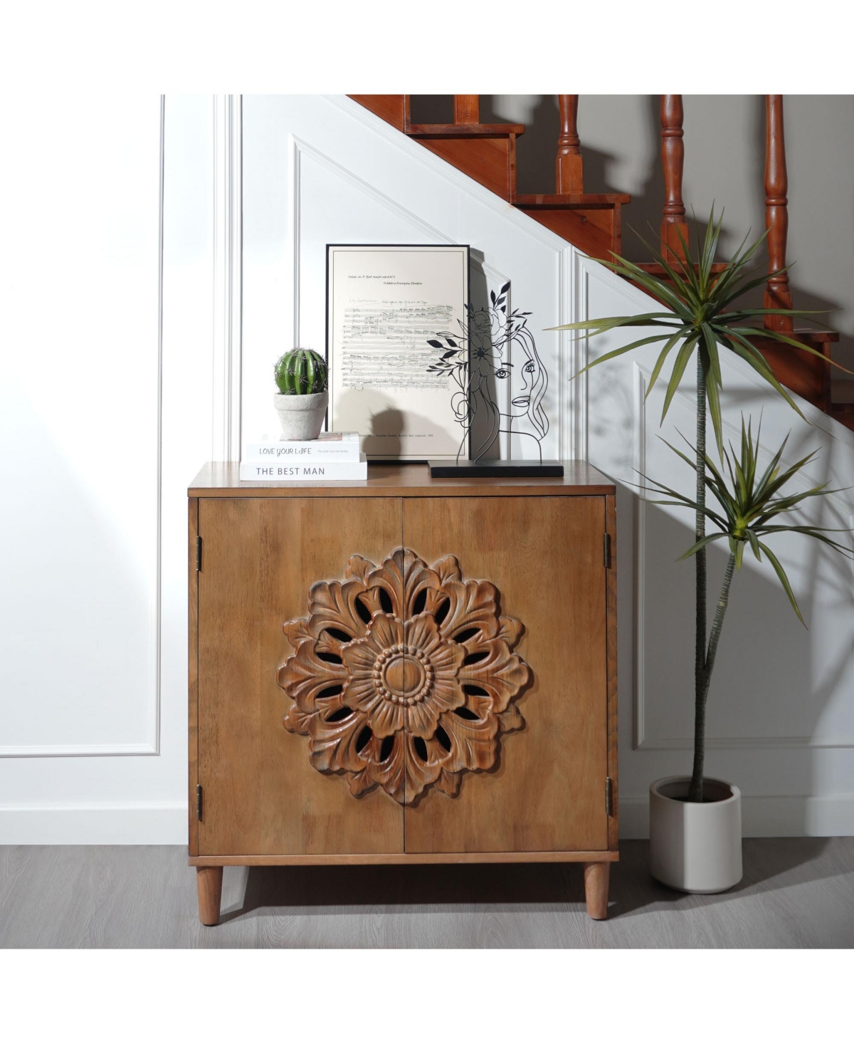 Click here for Lovmor Hand Carved Floral Accent Cabinet Rustic Bo... prices