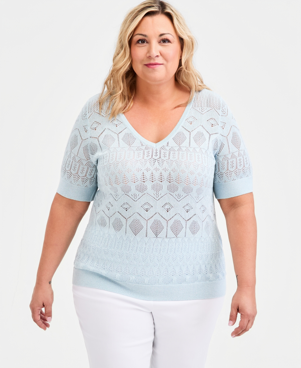 Click here for Jm Collection Plus Size Metallic Pointelle Knit El... prices