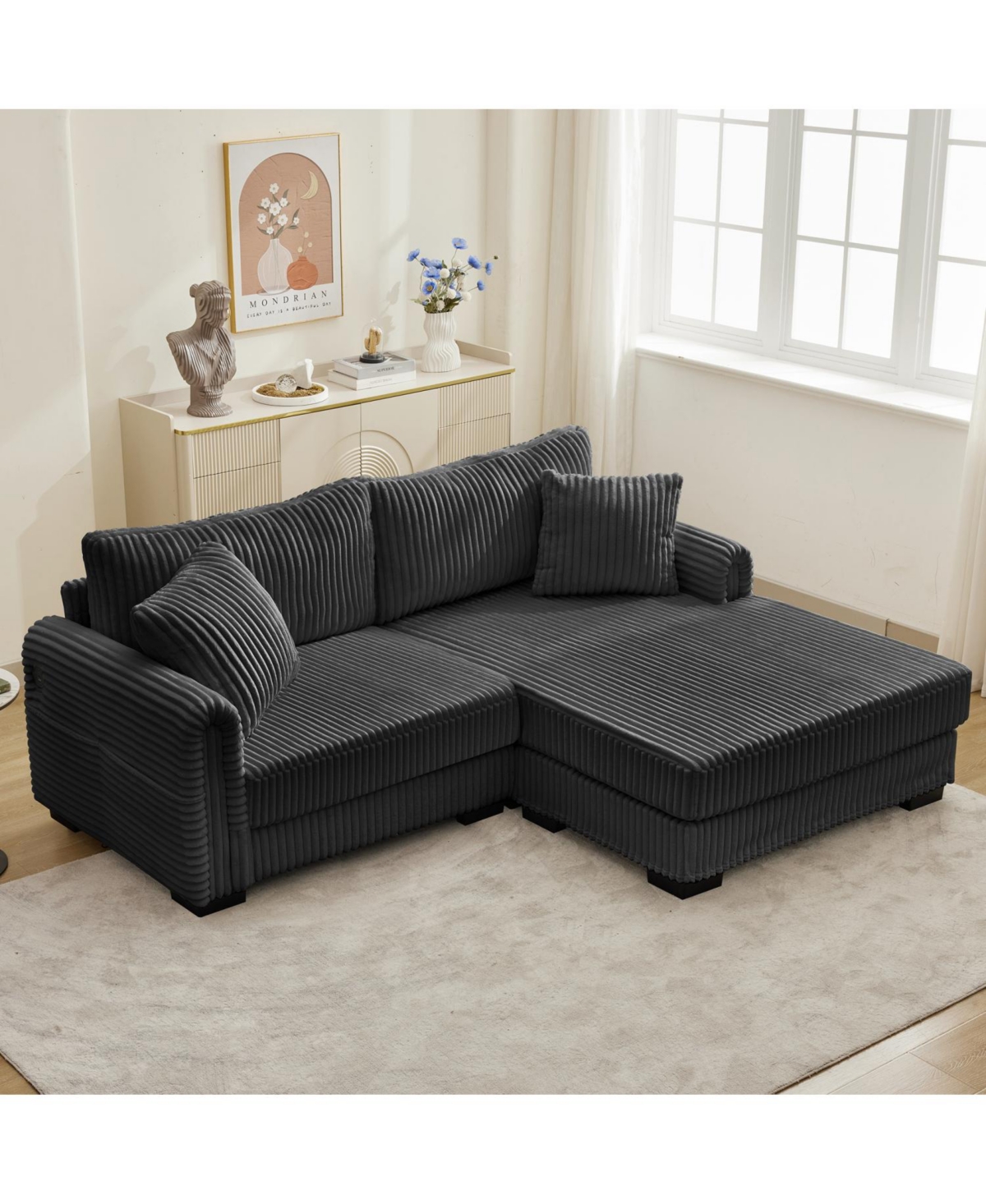 Click here for Streamdale Furniture Corduroy L-Shaped Sofa with U... prices