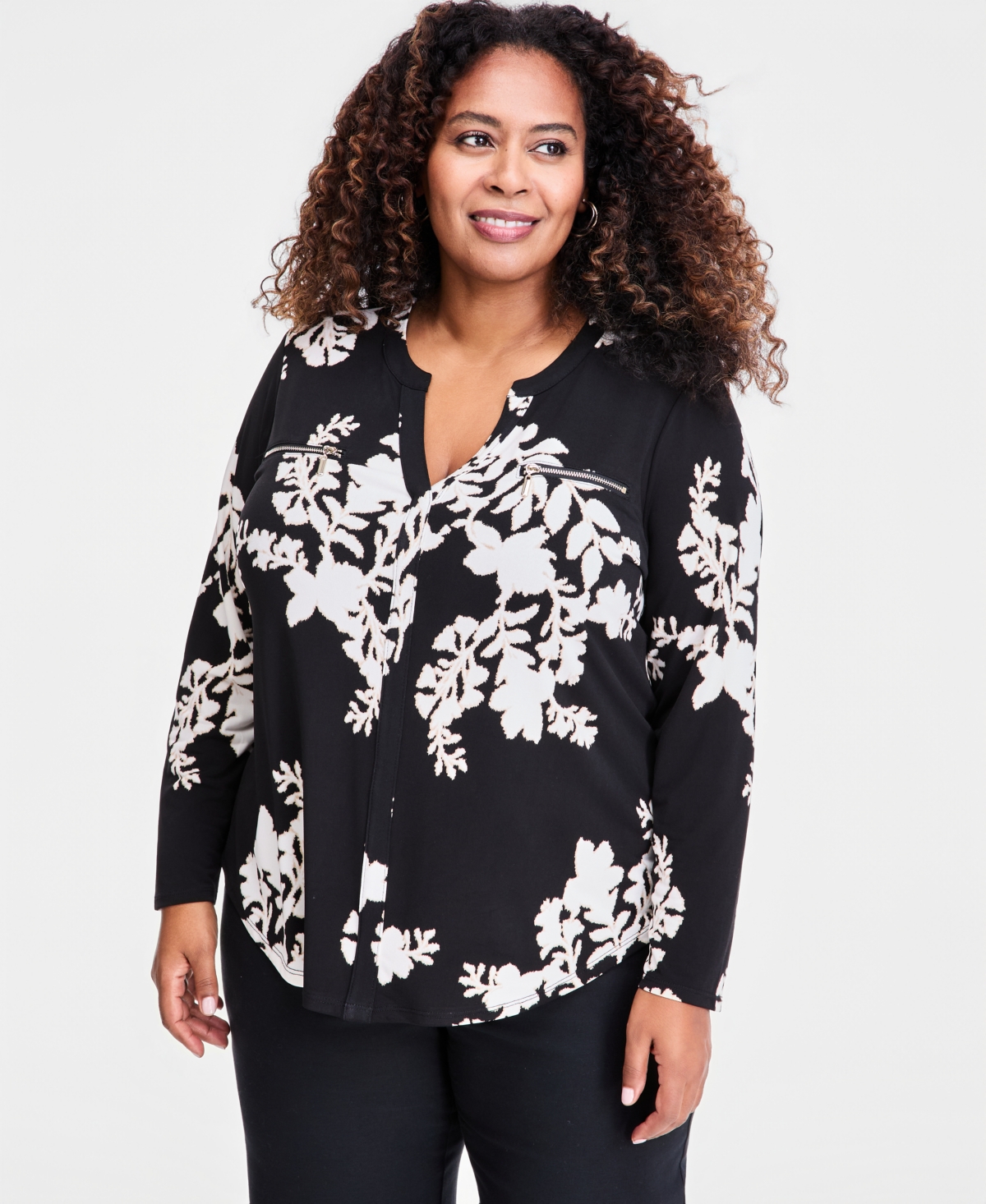 Click here for Jm Collection Plus Size Zip-Pocket V-Neck Long-Sle... prices