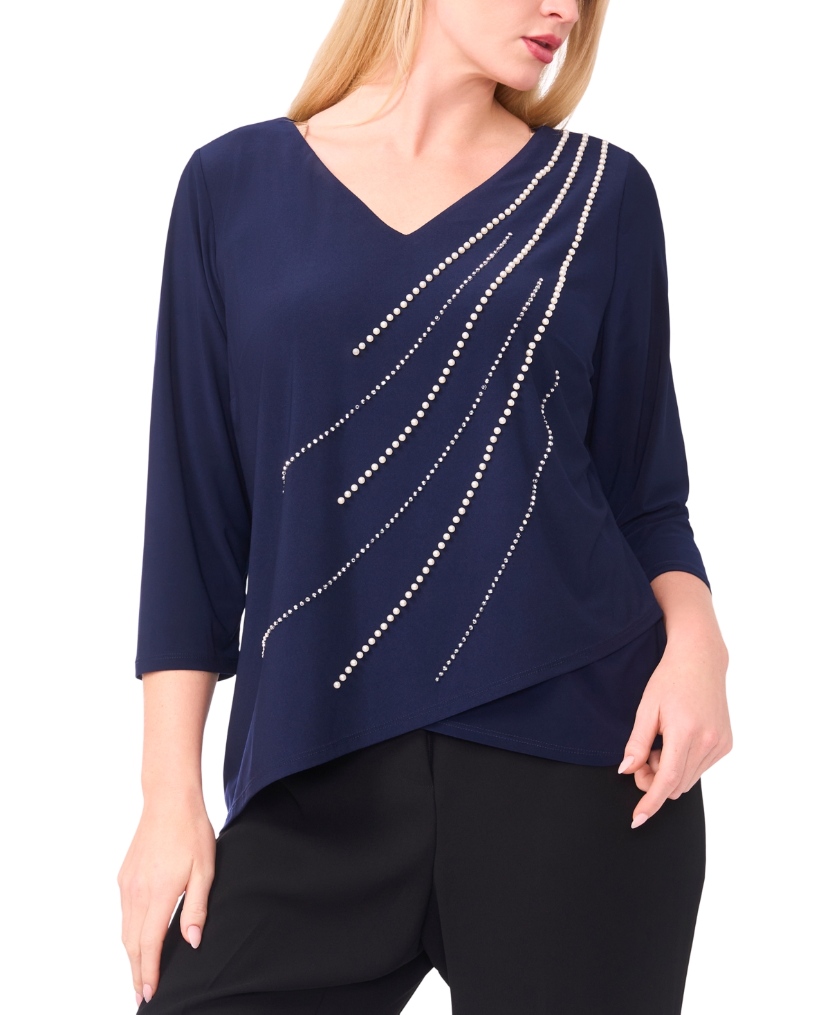 Click here for Msk Plus Size V-Neck Tulip Hem Top - Classic Navy prices