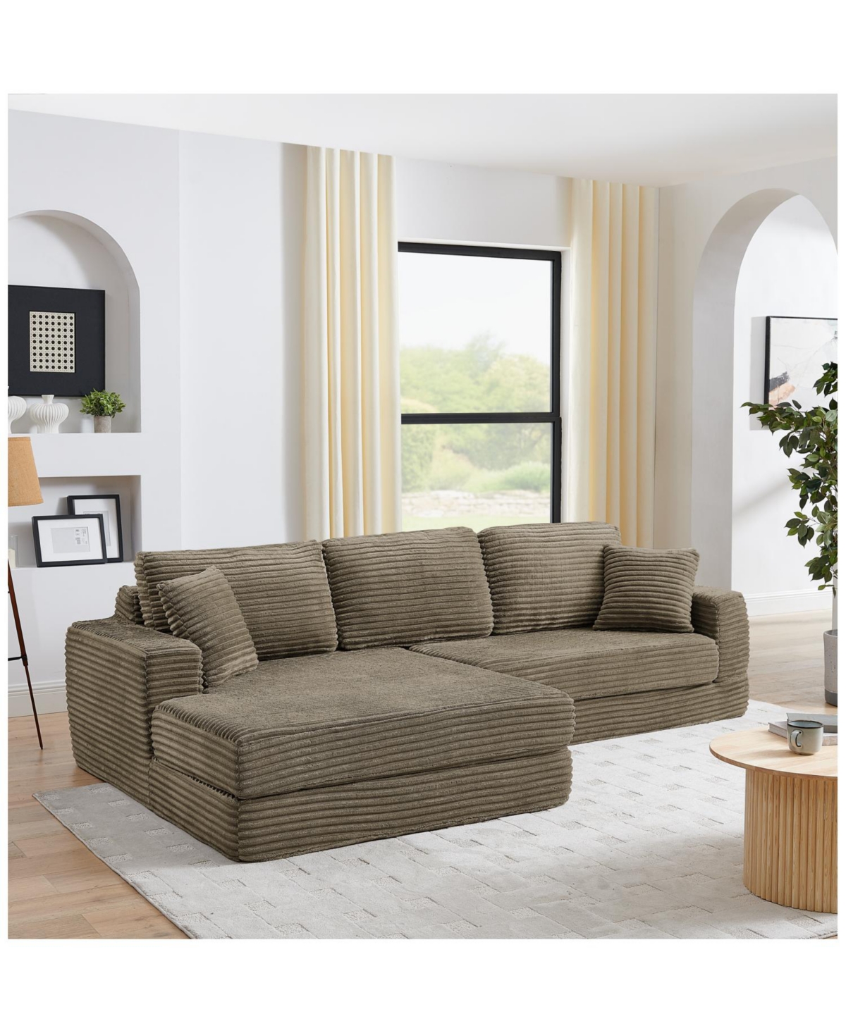 Click here for Streamdale Corduroy L-Shape Sectional Sofa Bed - B... prices