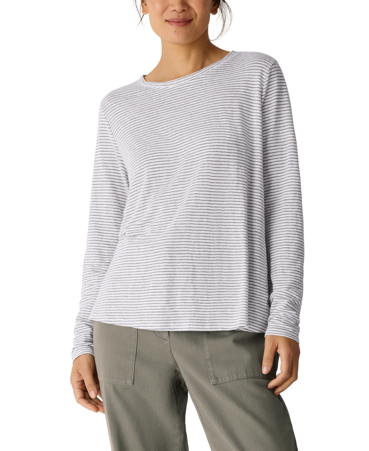 Click here for Eileen Fisher Womens Yarn-Dyed Stripe Crewneck T-S... prices