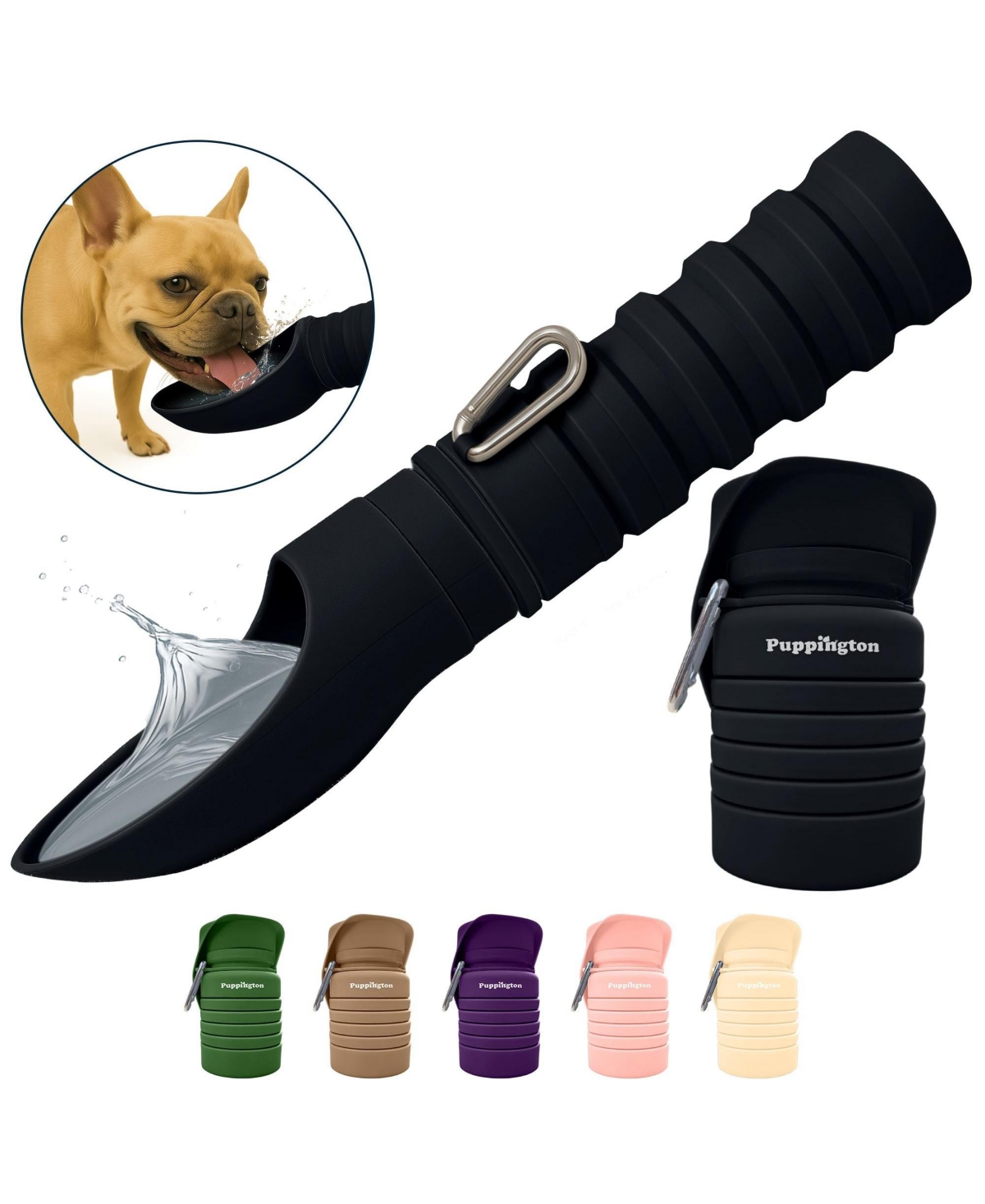 Click here for Puppington Collapsible Dog Water Bottle - Onyx bla... prices