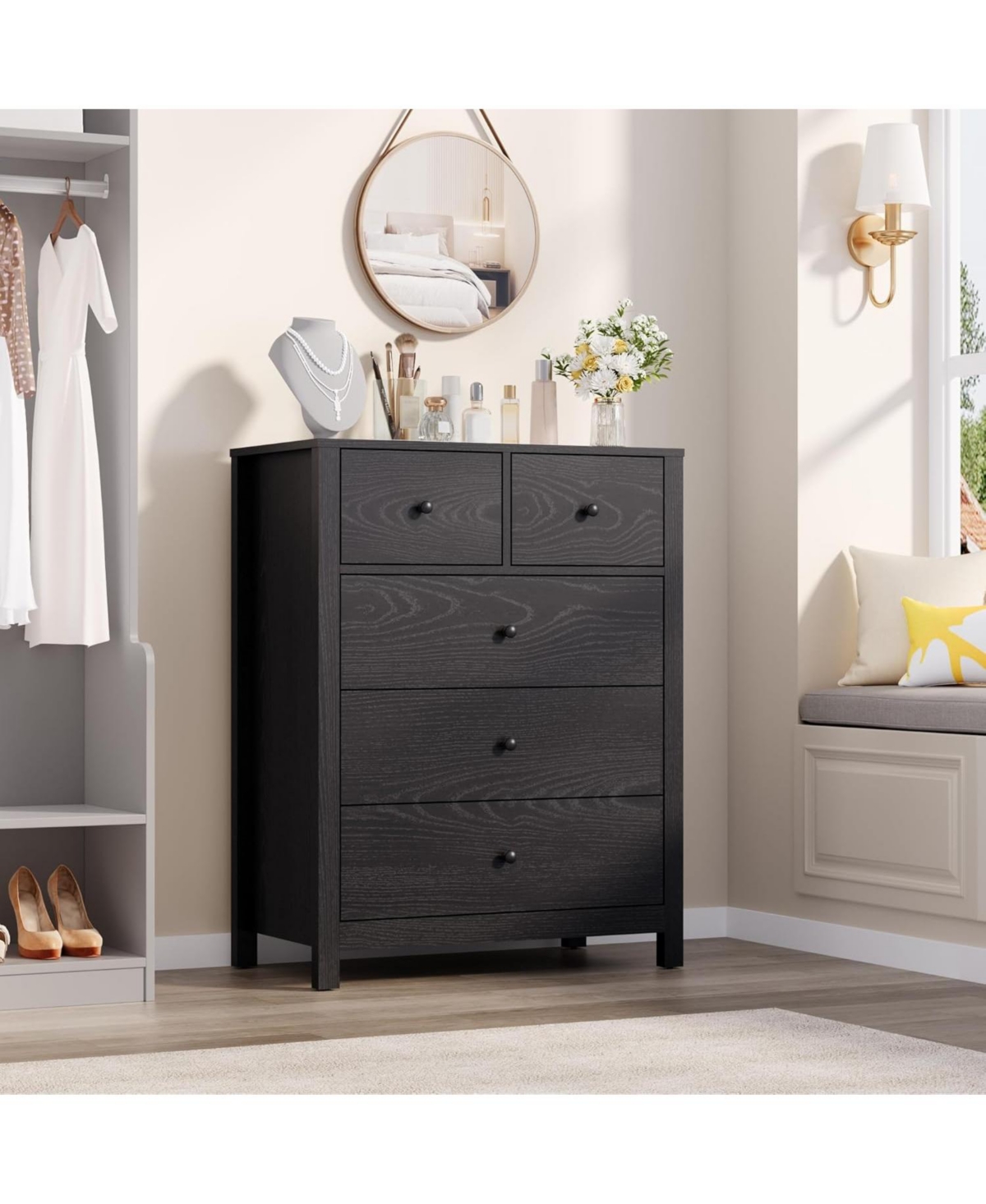 Click here for gaomon 5 Drawer Dresser for Bedroom  Tall Black Ch... prices