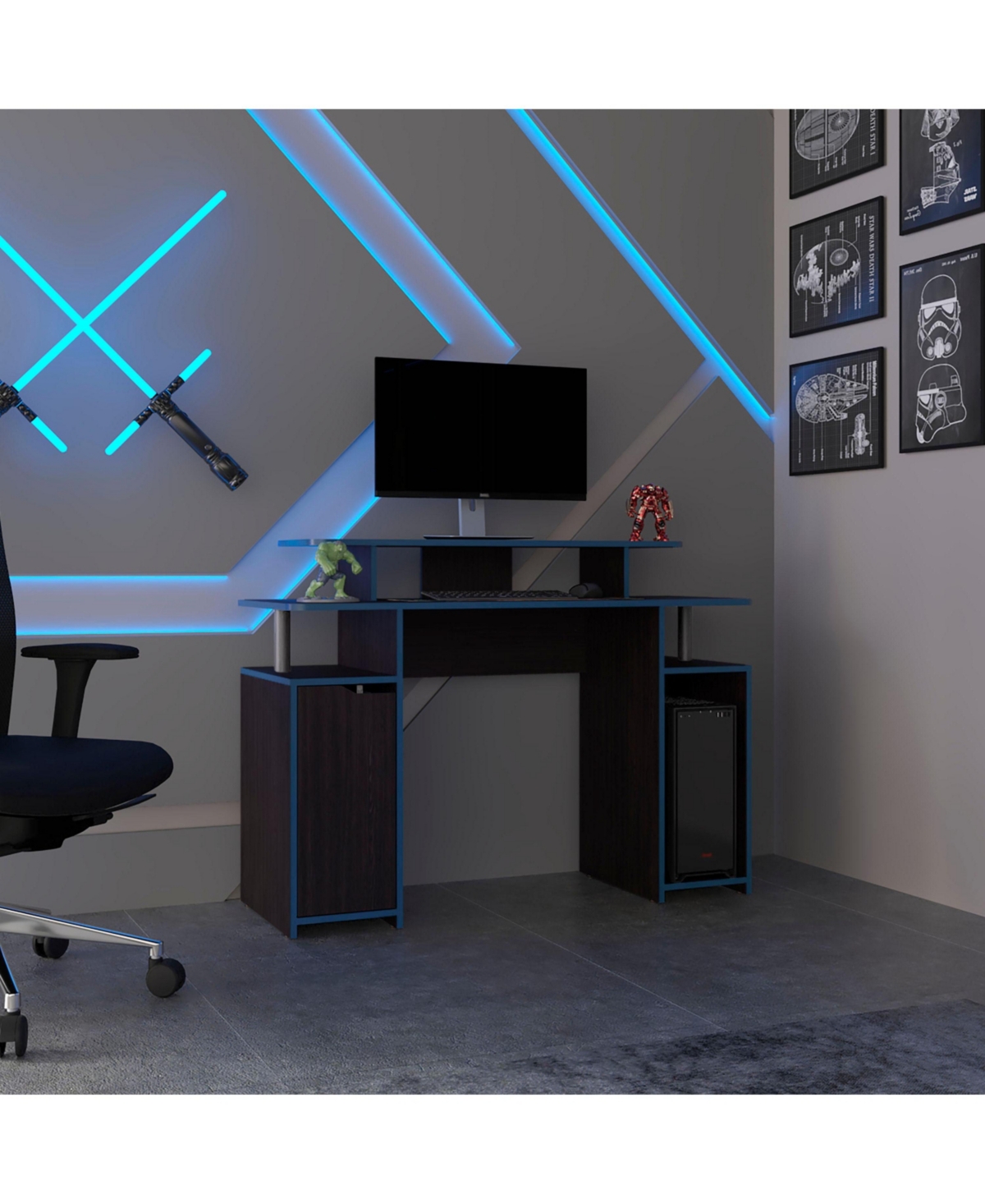Click here for Flynama Wengue Gaming Desk with Blue Accents Six S... prices