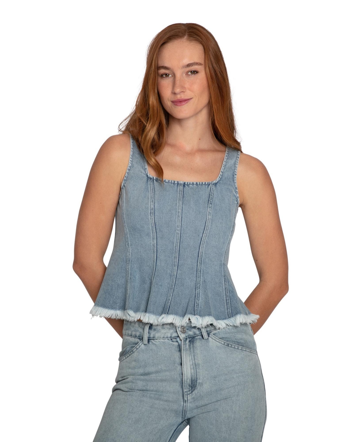 Click here for Belle & Bloom Womens Hold Me Brave Fringed Hem Den... prices