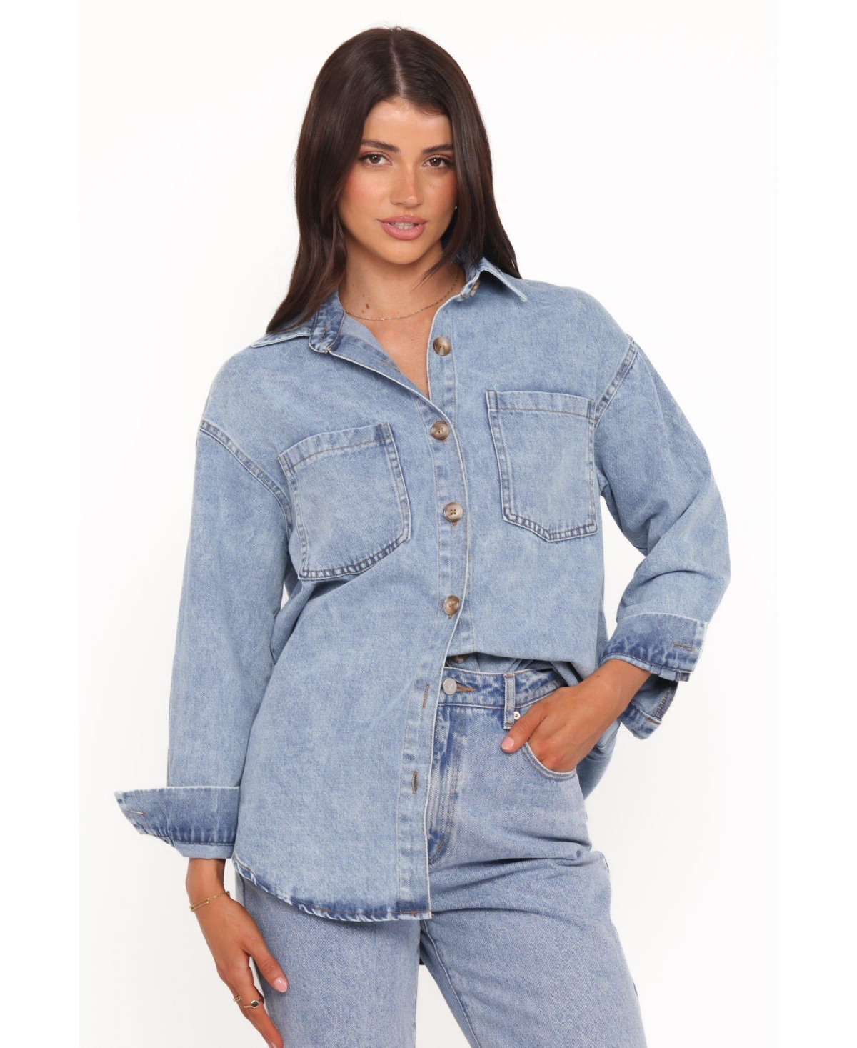 Click here for Petal and Pup Womens Anicia Denim Shirt - Light prices
