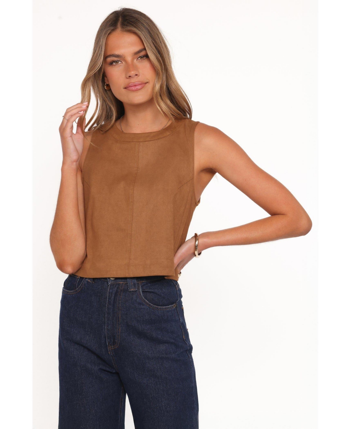 Click here for Petal and Pup Womens Charles Faux Sueded Top - Cam... prices