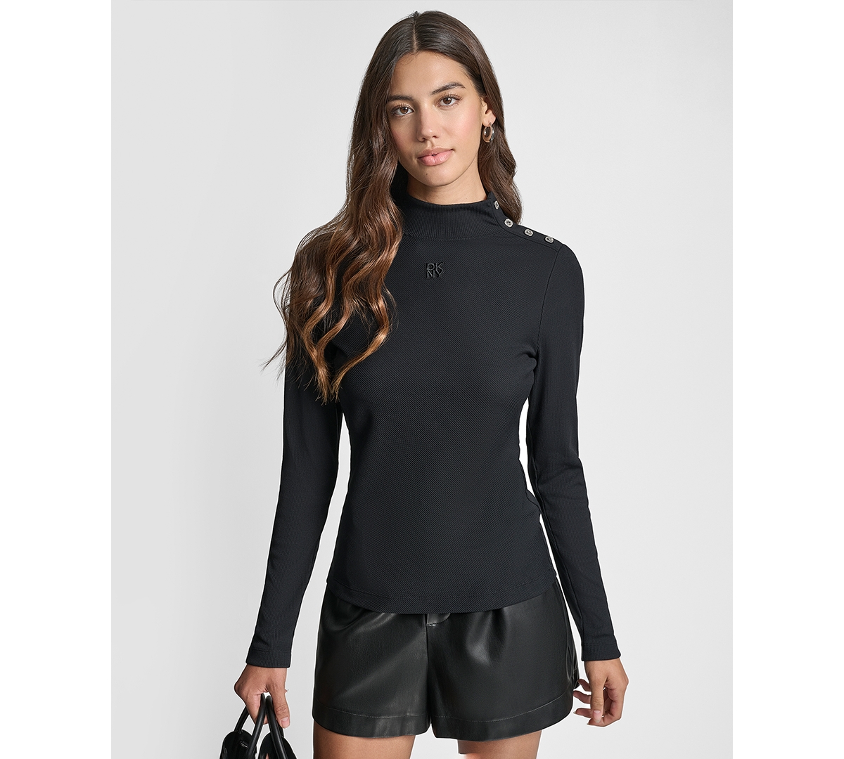 Click here for Dkny Jeans Womens Jewel Button Shoulder Mock Neck... prices