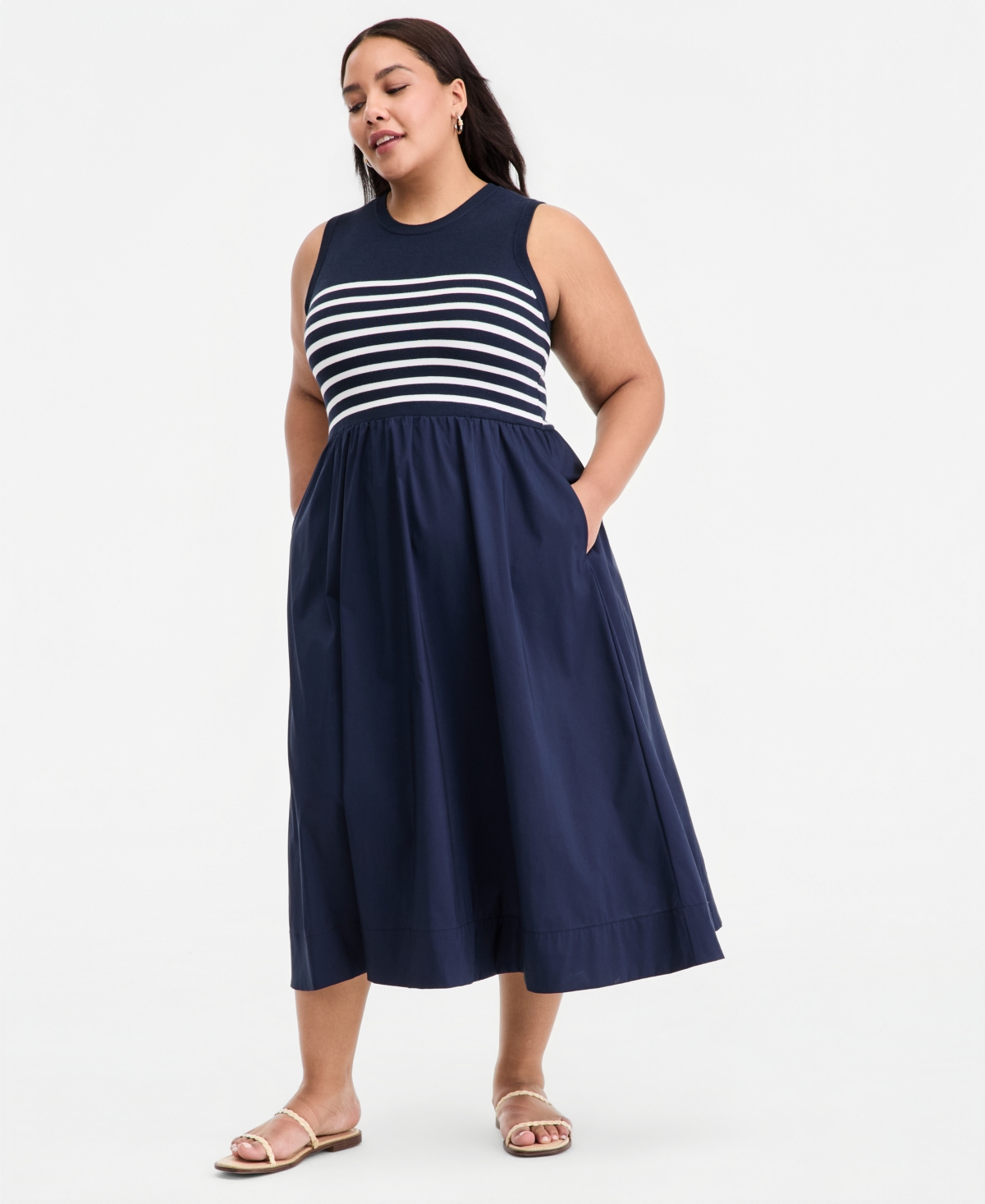 Click here for On 34th Trendy Plus Size Mixed-Media Striped Midi... prices