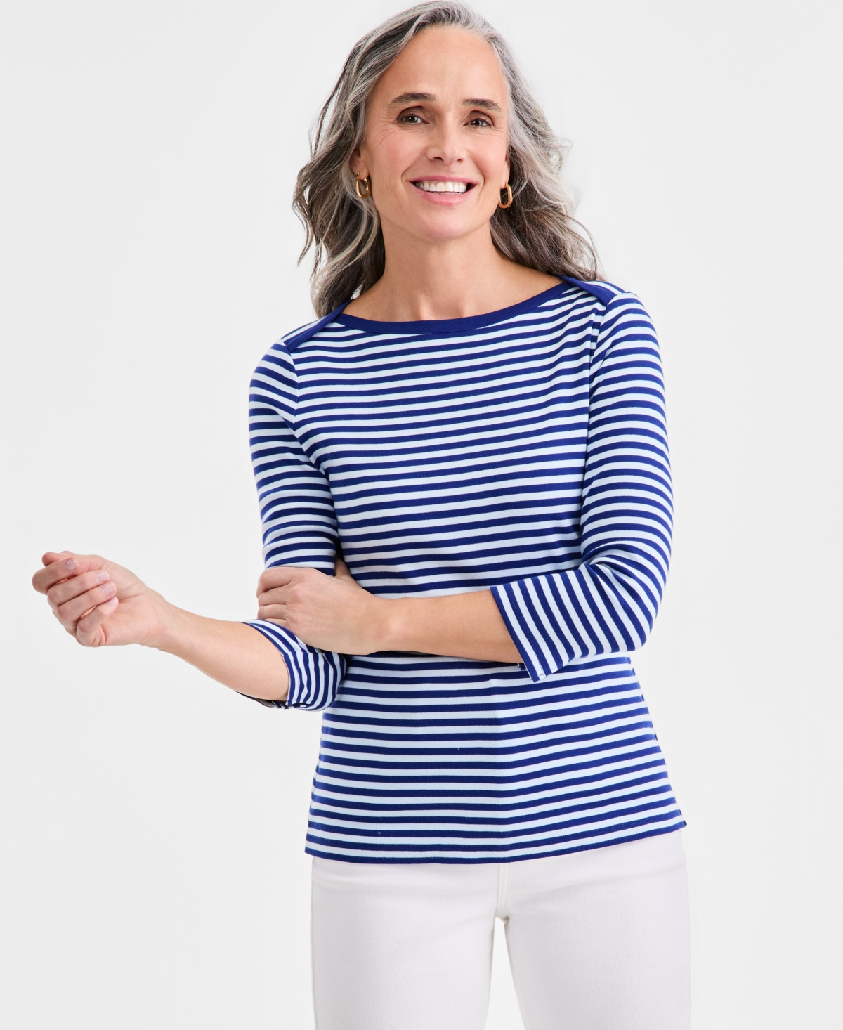Click here for Style & Co Womens Printed Pima Cotton 3/4-Sleeve T... prices