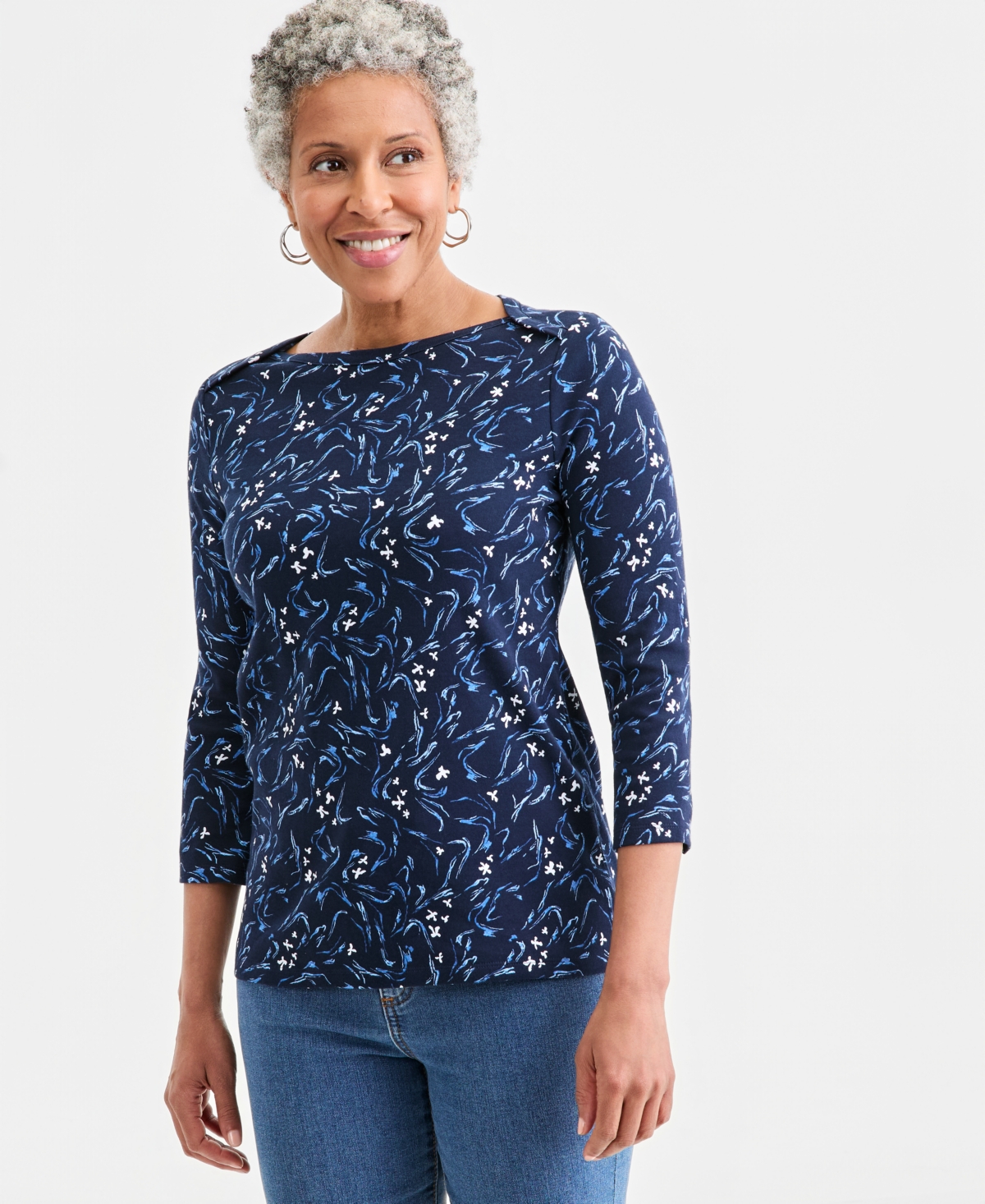 Click here for Style & Co Womens Printed Pima Cotton 3/4-Sleeve B... prices