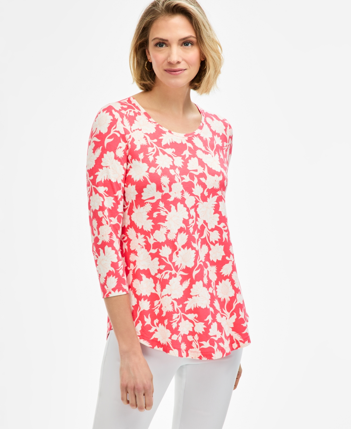 Click here for Jm Collection Womens Scoop-Neck 3/4-Sleeve Knit To... prices