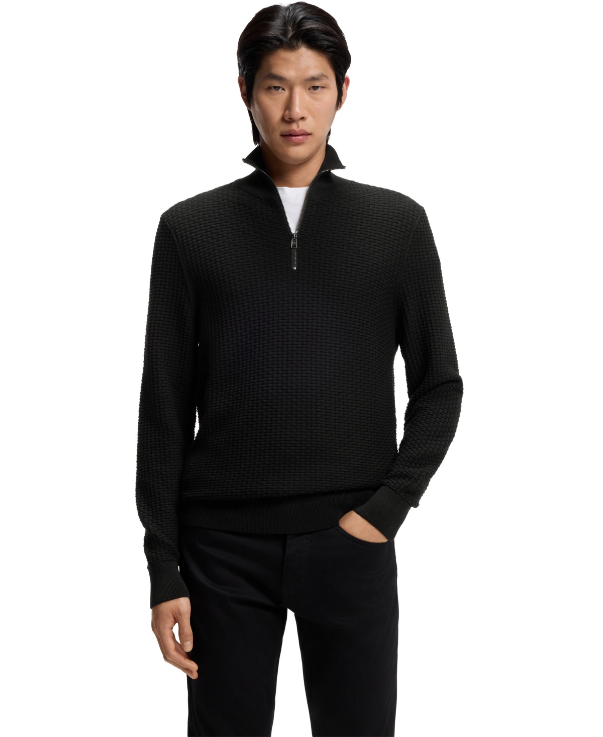 Click here for Boss by Hugo Boss Mens Quarter Zip Cotton Sweater... prices