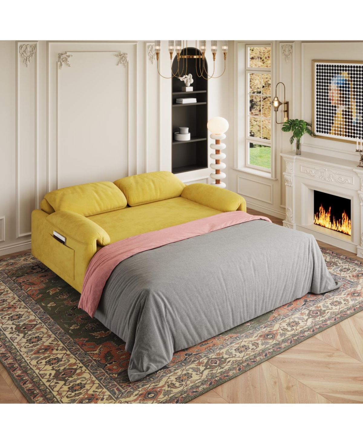 Click here for Streamdale Yellow Velvet Sofa Bed - Converts to Re... prices