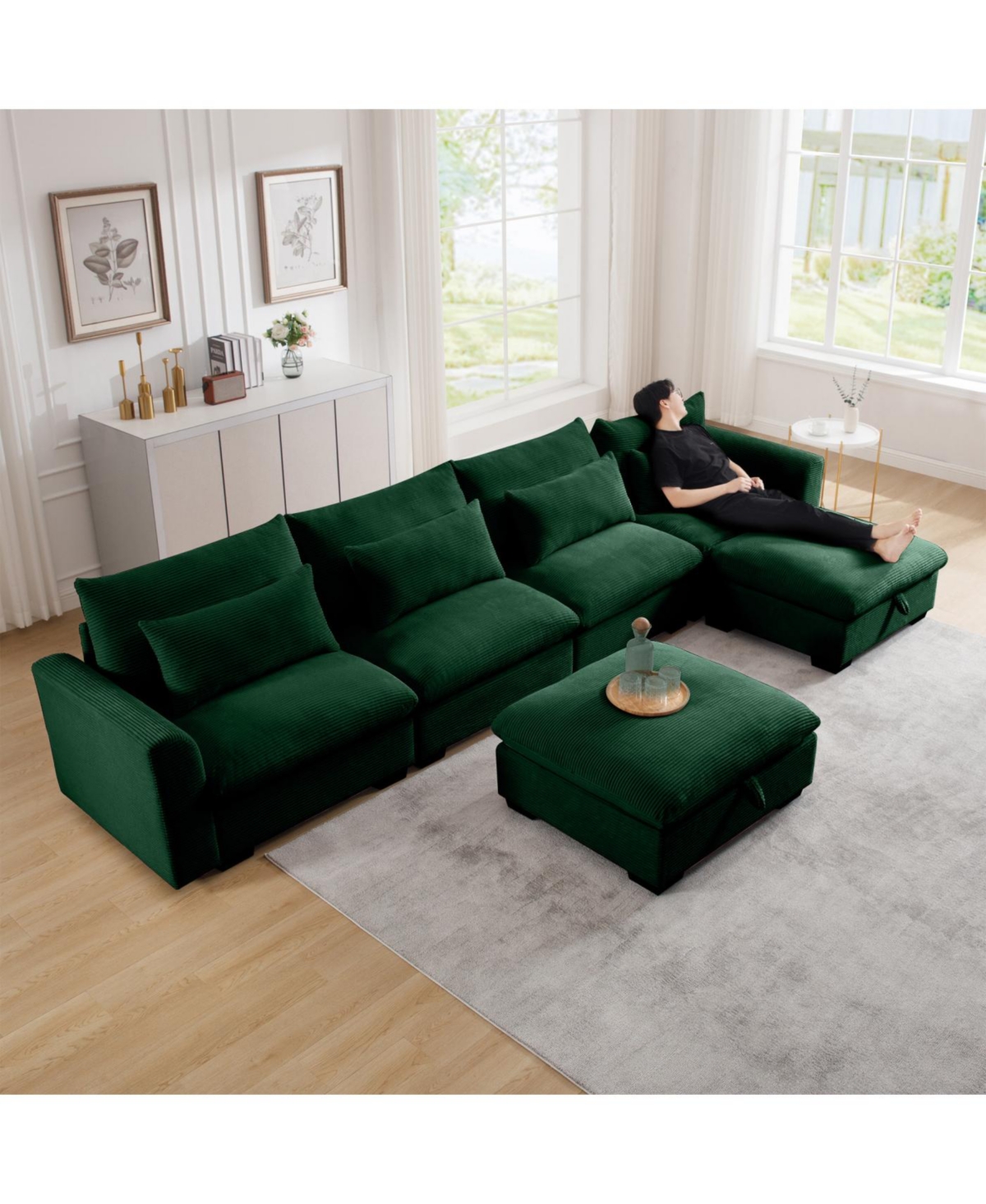 Click here for Streamdale Furniture Green Corduroy U-Shaped Secti... prices