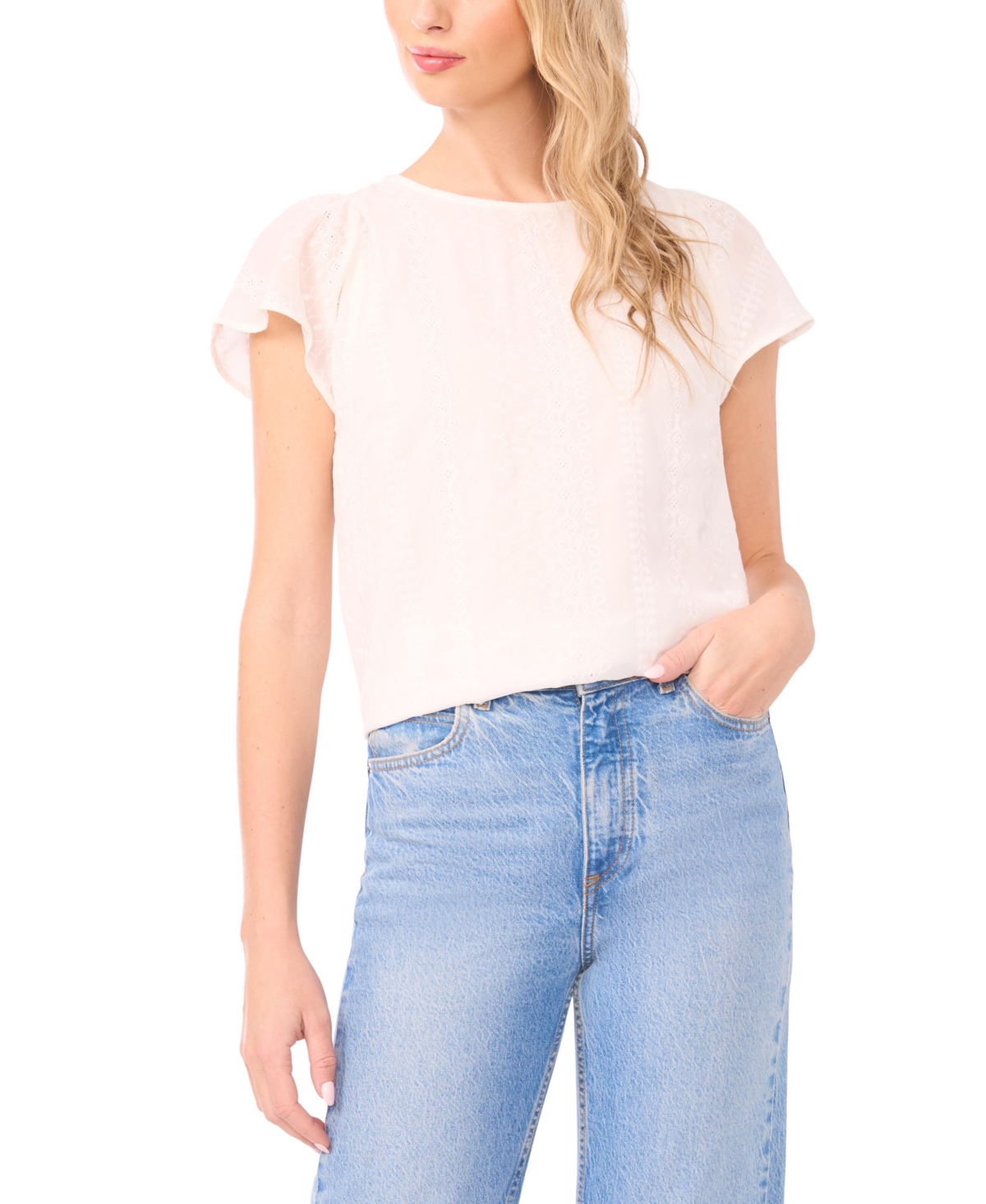 Click here for CeCe Womens Flutter Sleeve Crewneck Top - New Ivor... prices