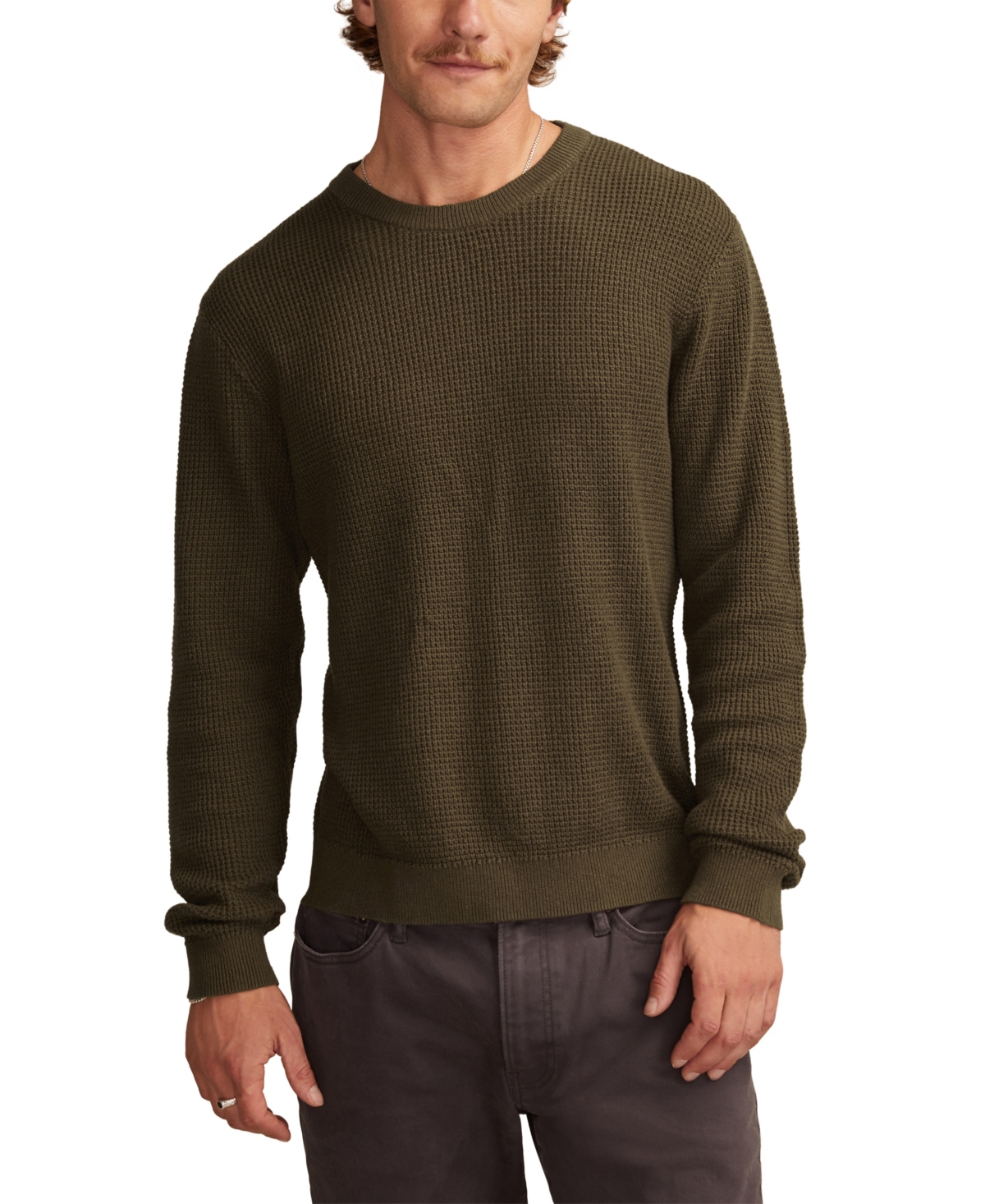 Click here for Lucky Brand Mens Waffle Crewneck Sweater - Olive N... prices