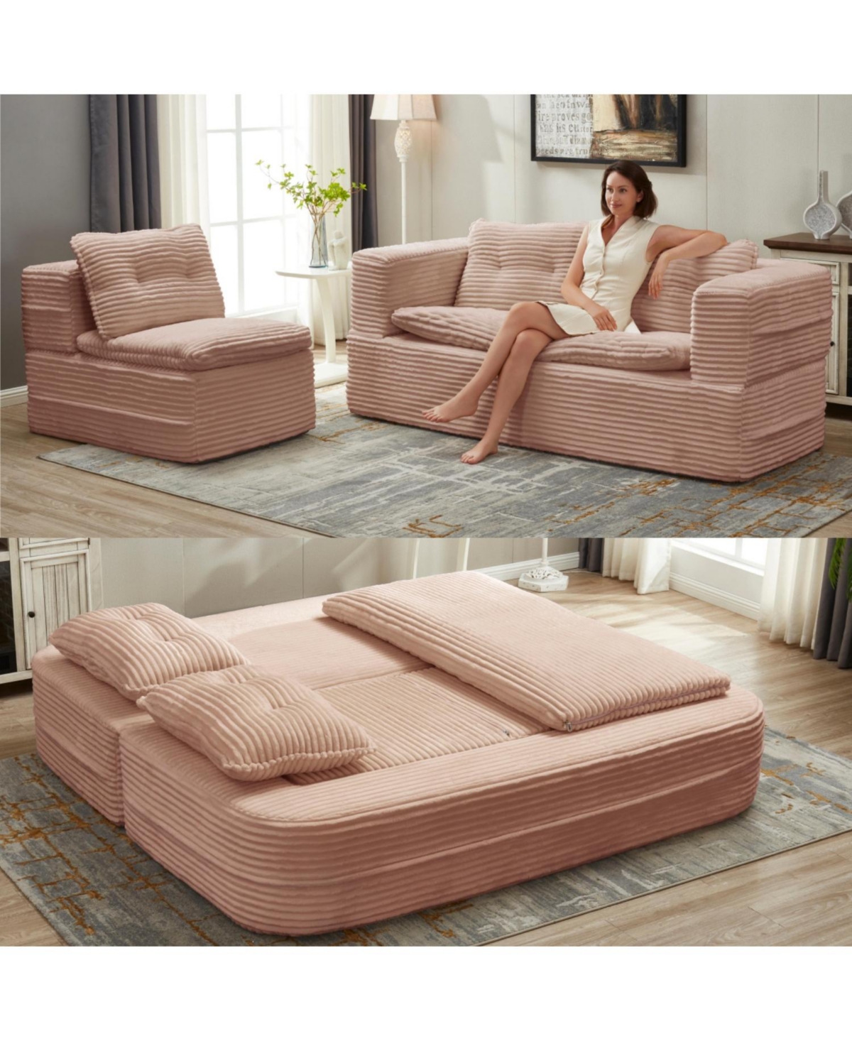 Click here for Streamdale Furniture Corduroy Sectional Sofa Bed w... prices