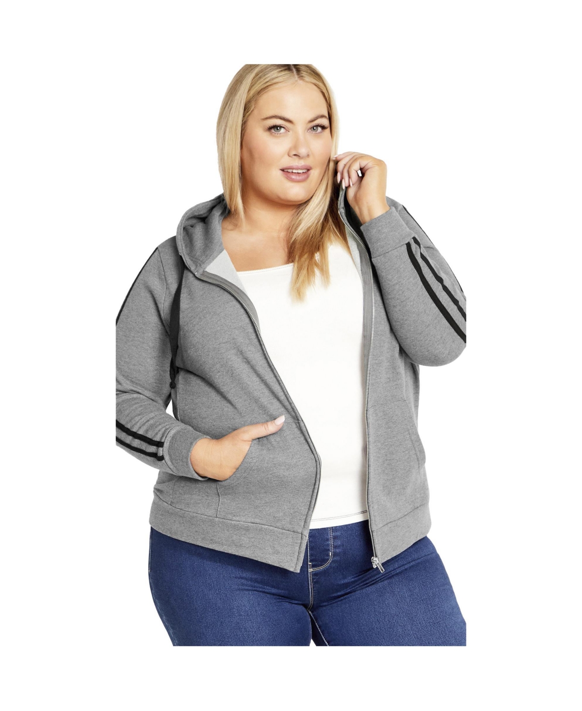 Click here for Avenue Womens Side Stripe Zip Hoodie - Grey prices