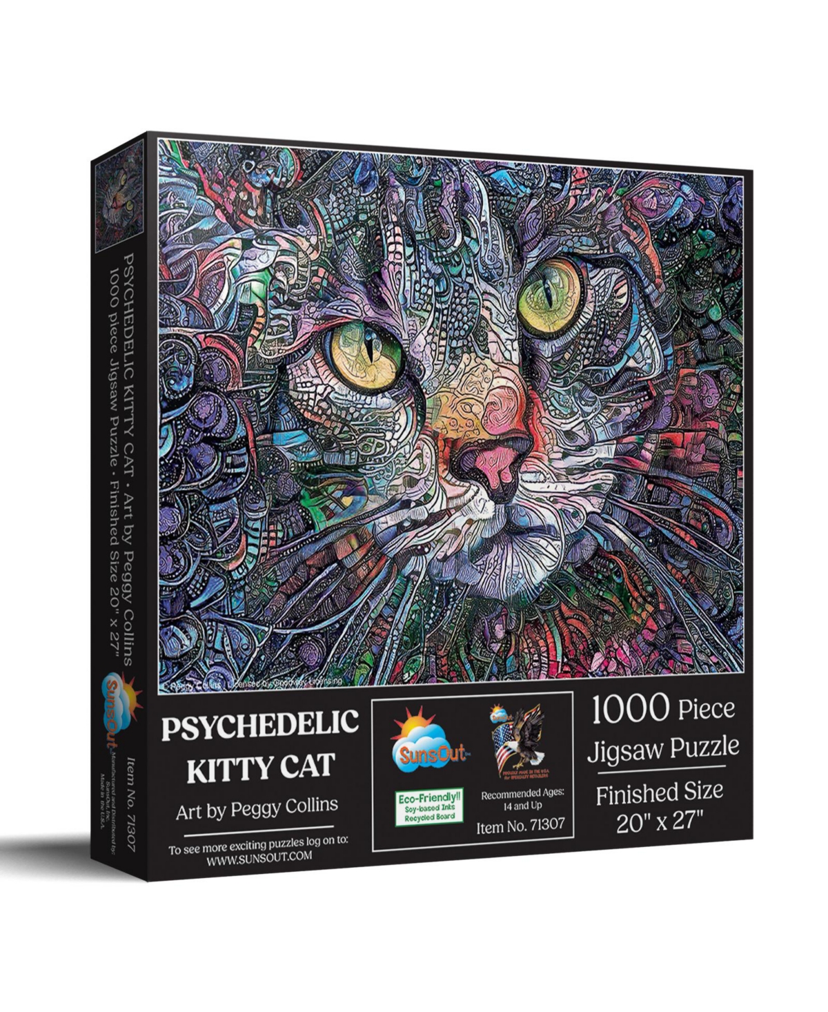 Click here for SunsOut Psychedelic Kitty Cat 1000 piece Jigsaw Pu... prices