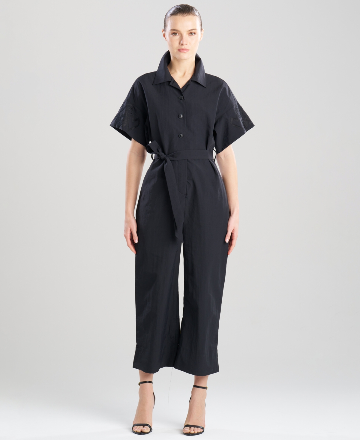 Click here for Natori Womens Collared Short-Sleeve Jumpsuit - Bla... prices