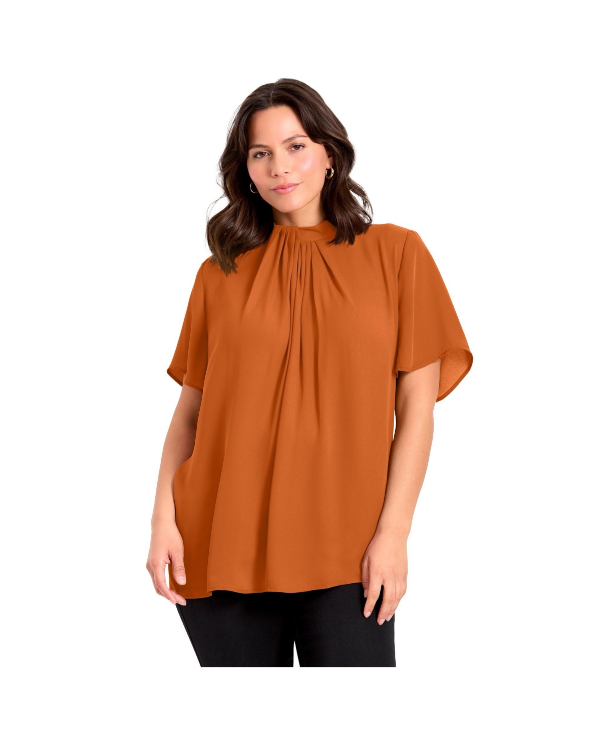 Click here for Avenue Womens Twist Front Mockneck Flutter Sleeve... prices