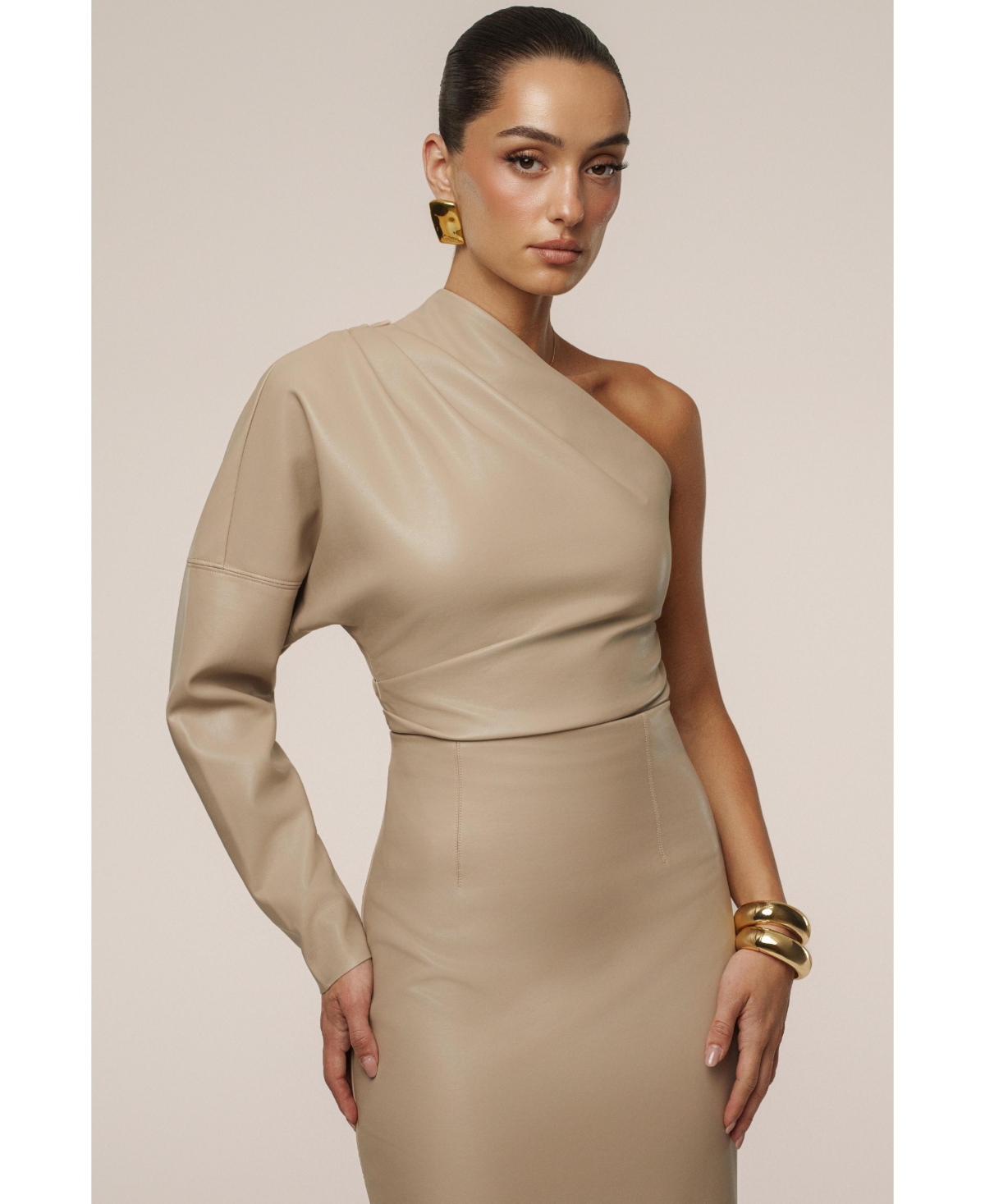 Click here for Jluxlabel Womens Demi One Shoulder Top - Beige prices