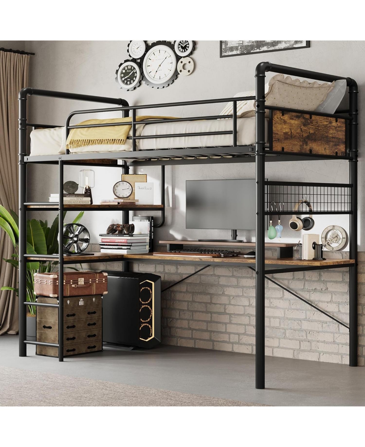 Click here for gaomon L-Shaped Loft Bunk Bed with Computer Desk... prices