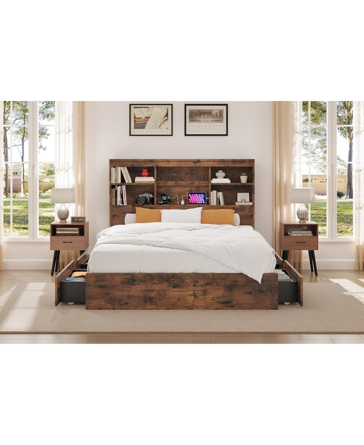 Click here for Gaomon + 4-Drawer + Metal + Bookcase Headboard wit... prices