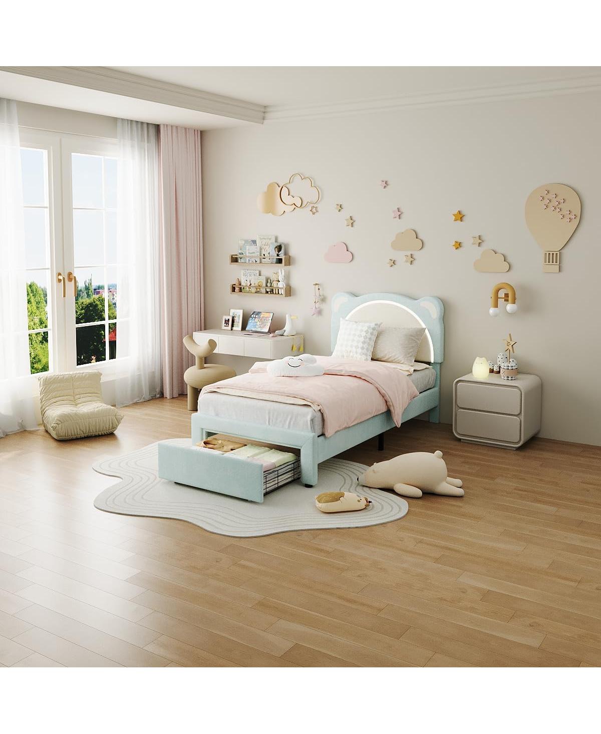 Click here for gaomon Twin Kids Upholstered Platform Bed Frame wi... prices