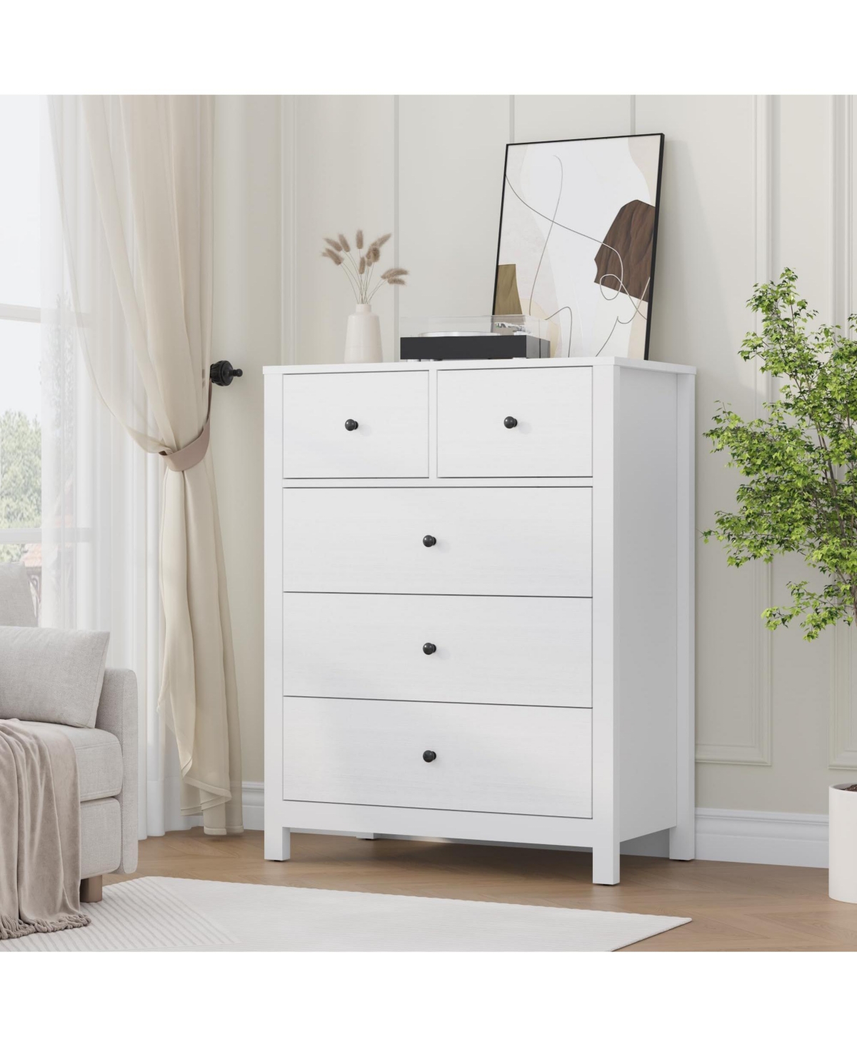 Click here for gaomon 5-Drawer Wooden Modern Tall Dresser with De... prices