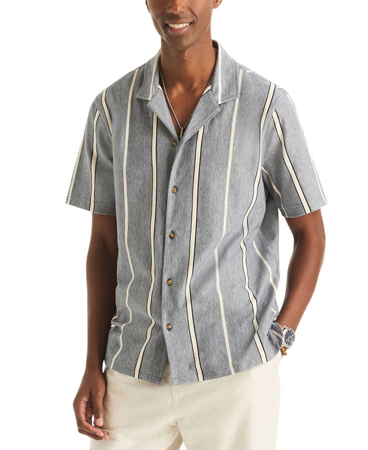 Click here for Nautica Mens Striped Spread Collar Shirt - Gray prices
