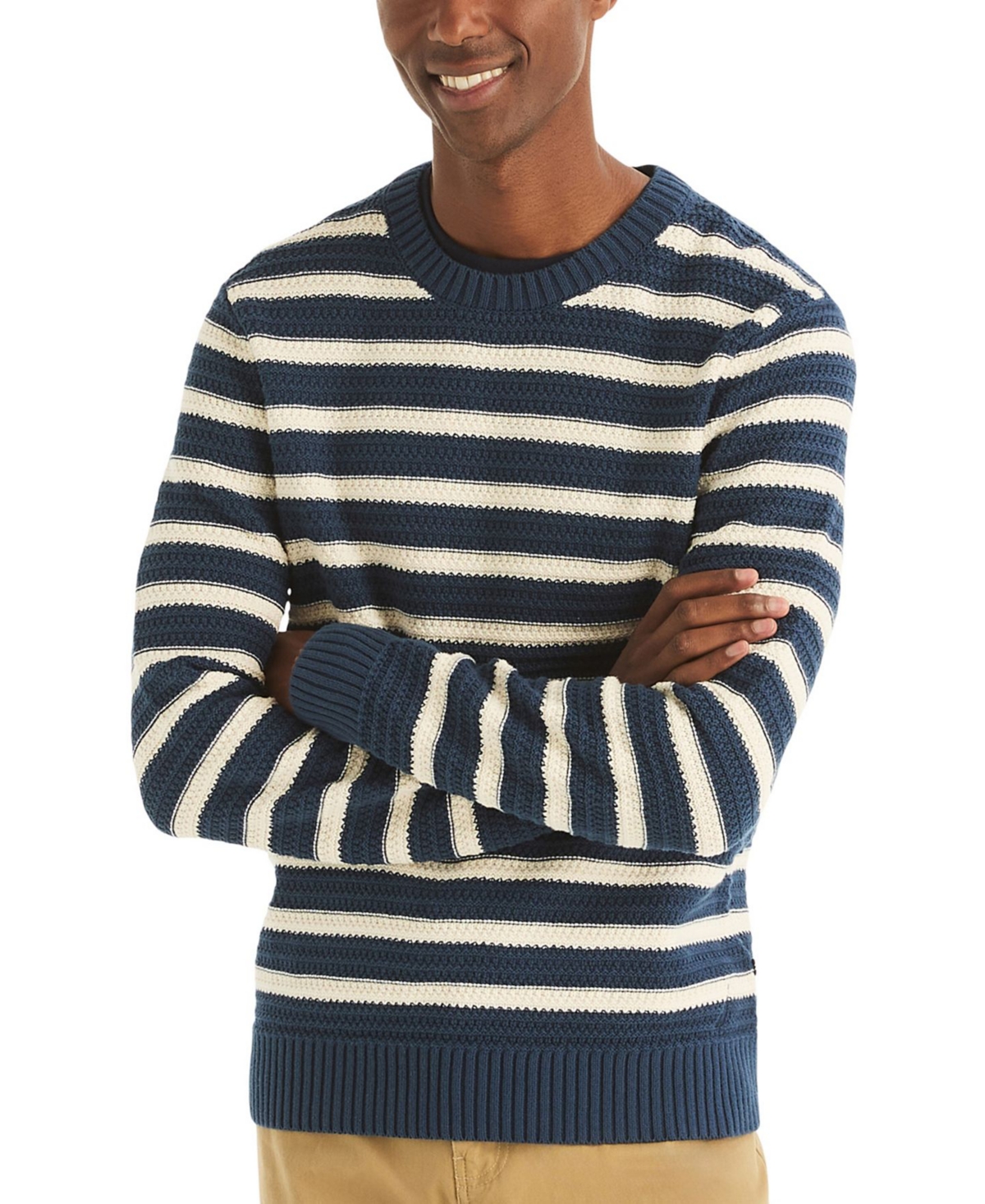 Click here for Nautica Mens Textured Striped Crewneck Sweater - L... prices