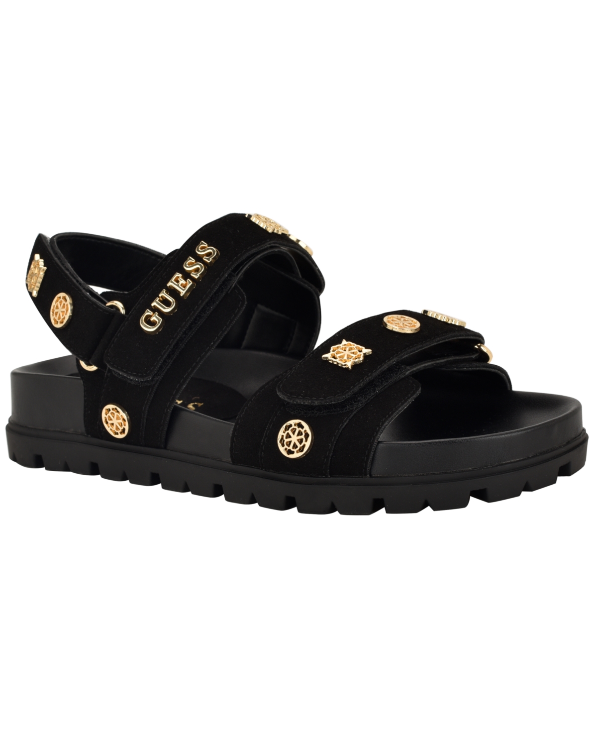 Click here for Guess Womens Florizy Lug Sole Footbed Sandal - Bla... prices