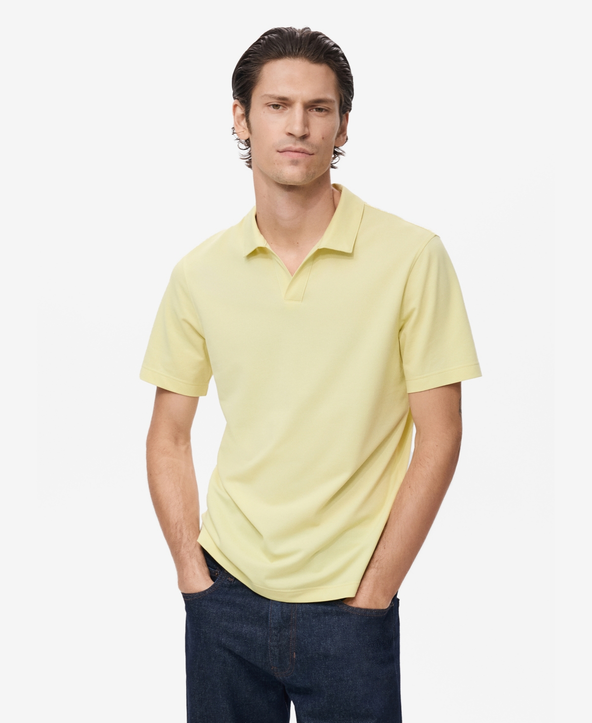 Click here for Mango Mens Cotton Pique Polo Shirt - Neon Yellow prices