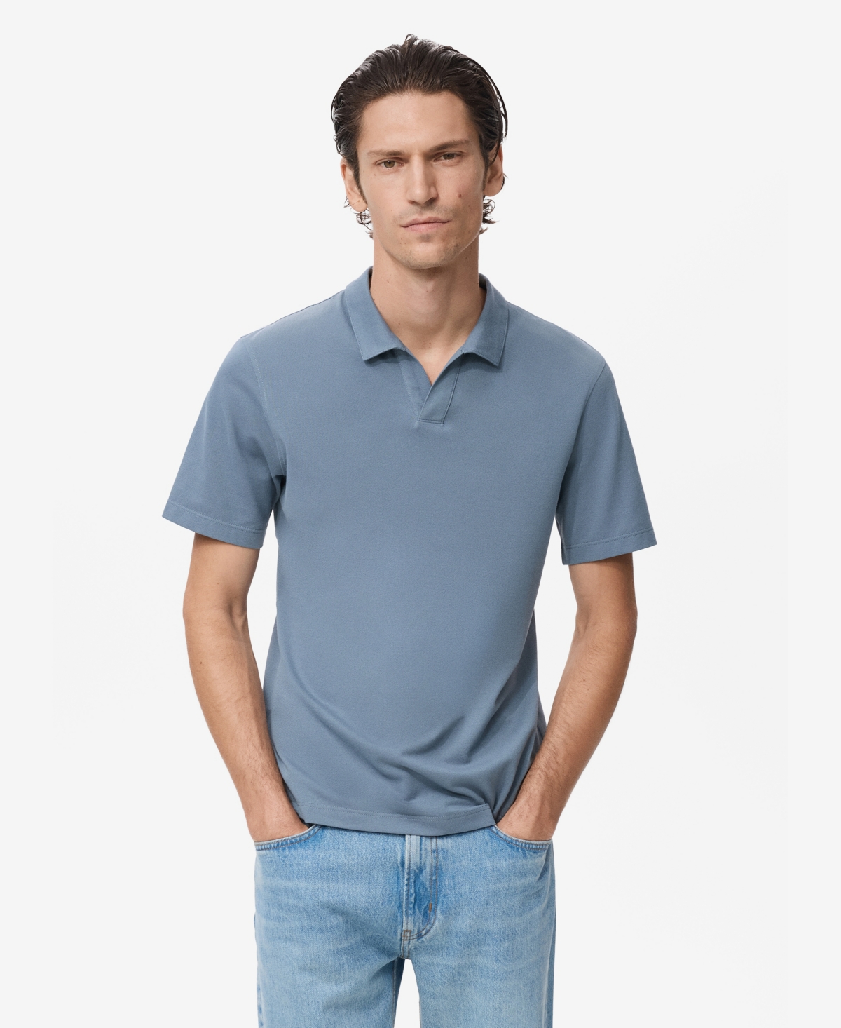 Click here for Mango Mens Cotton Pique Polo Shirt - Indigo Blue prices