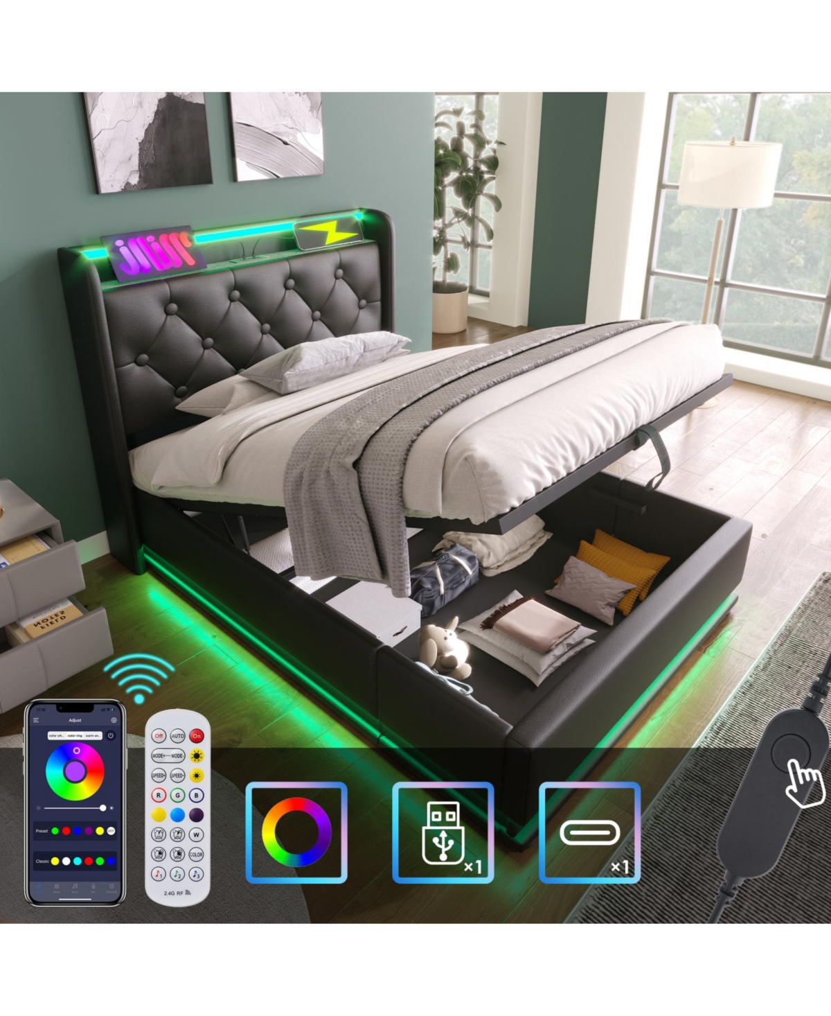 Click here for Streamdale Furniture Twin-Size Upholstered Led Bed... prices