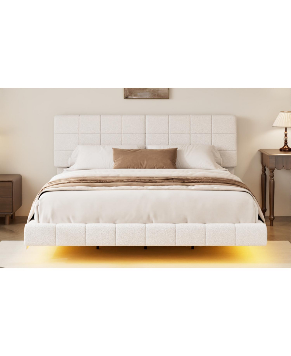 Click here for Streamdale Furniture White Boucle Floating Bed wit... prices